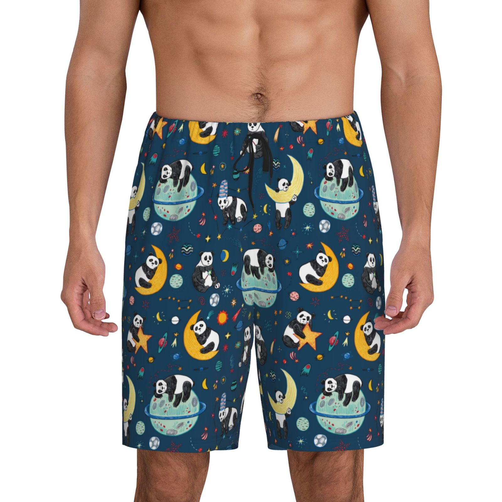 JUNZAN Space Sleeping Panda Pattern Sleep Pajama Shorts for Men,Men's ...