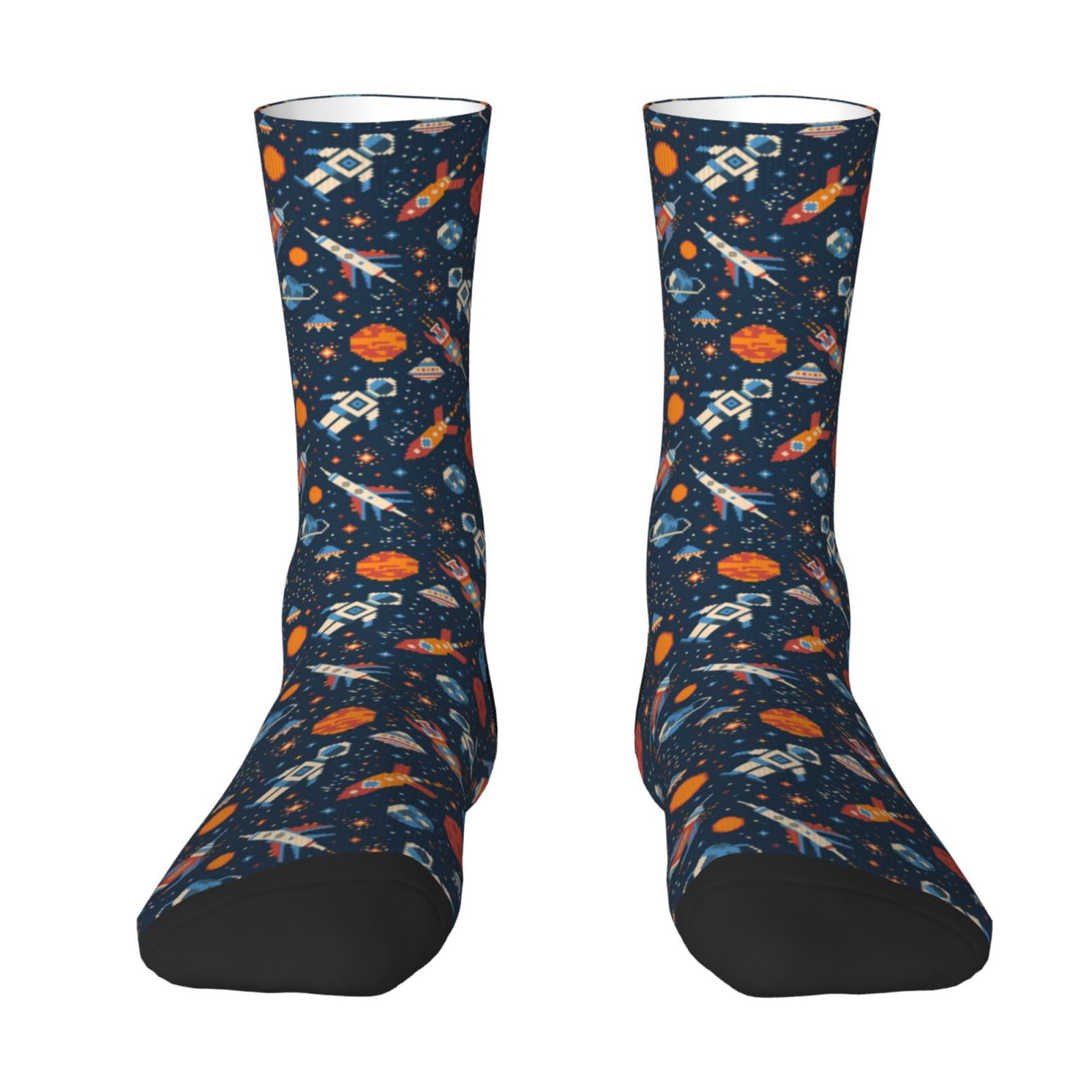 JUNZAN Spaceships And Stars In Outer Space Mens Funny Socks for Men ...