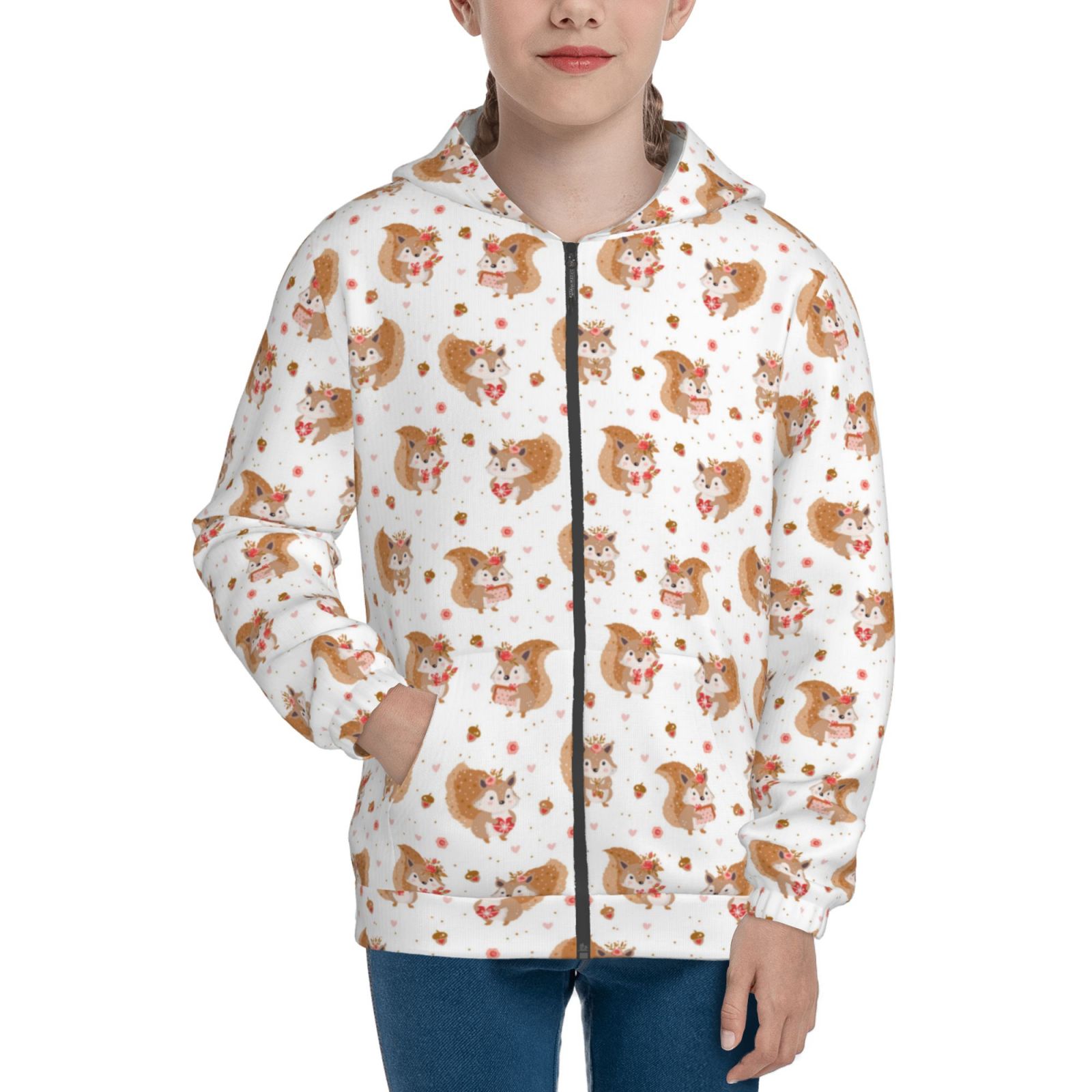 JUNZAN Squirrel And Rose Print Kids Zip Up Hoodies Long Sleeve for Boys ...