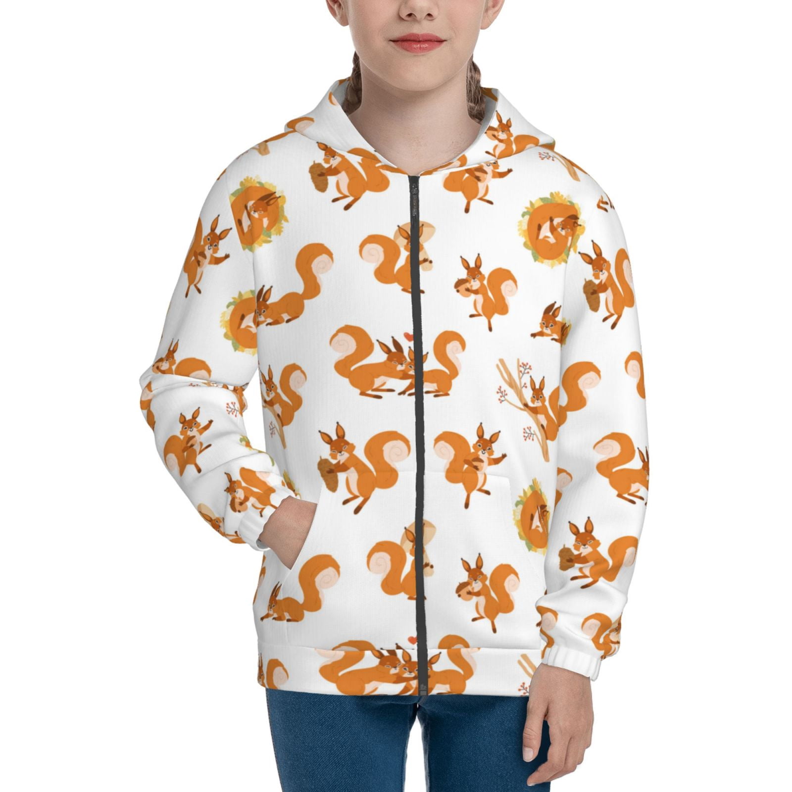 JUNZAN Squirrel Playing Print Kids Zip Up Hoodies Long Sleeve for Boys ...
