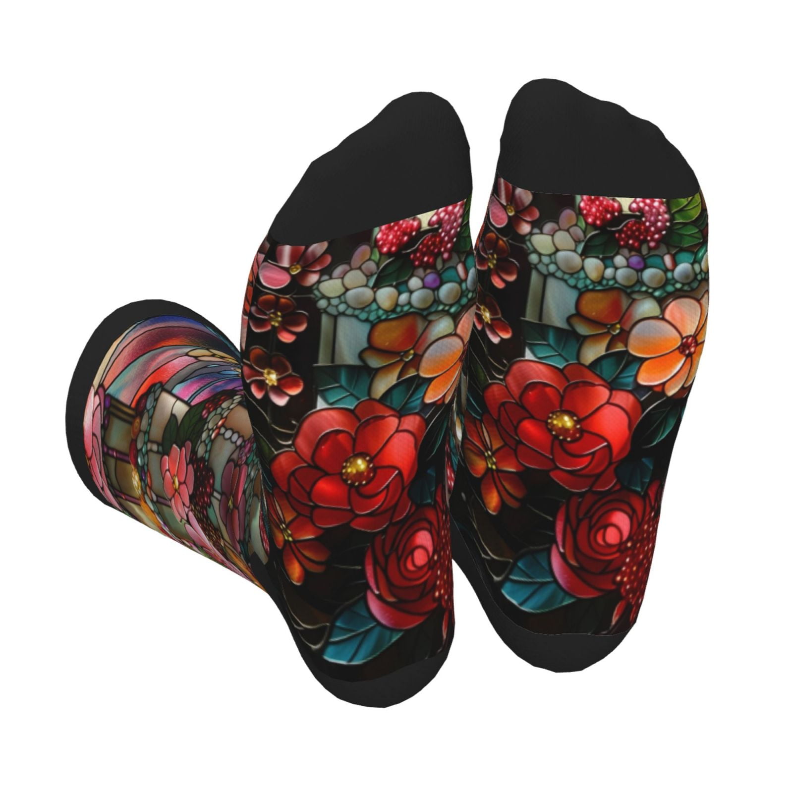 JUNZAN Stained Glass Floral Cake Design Fun Novelty Knee Warmer High ...