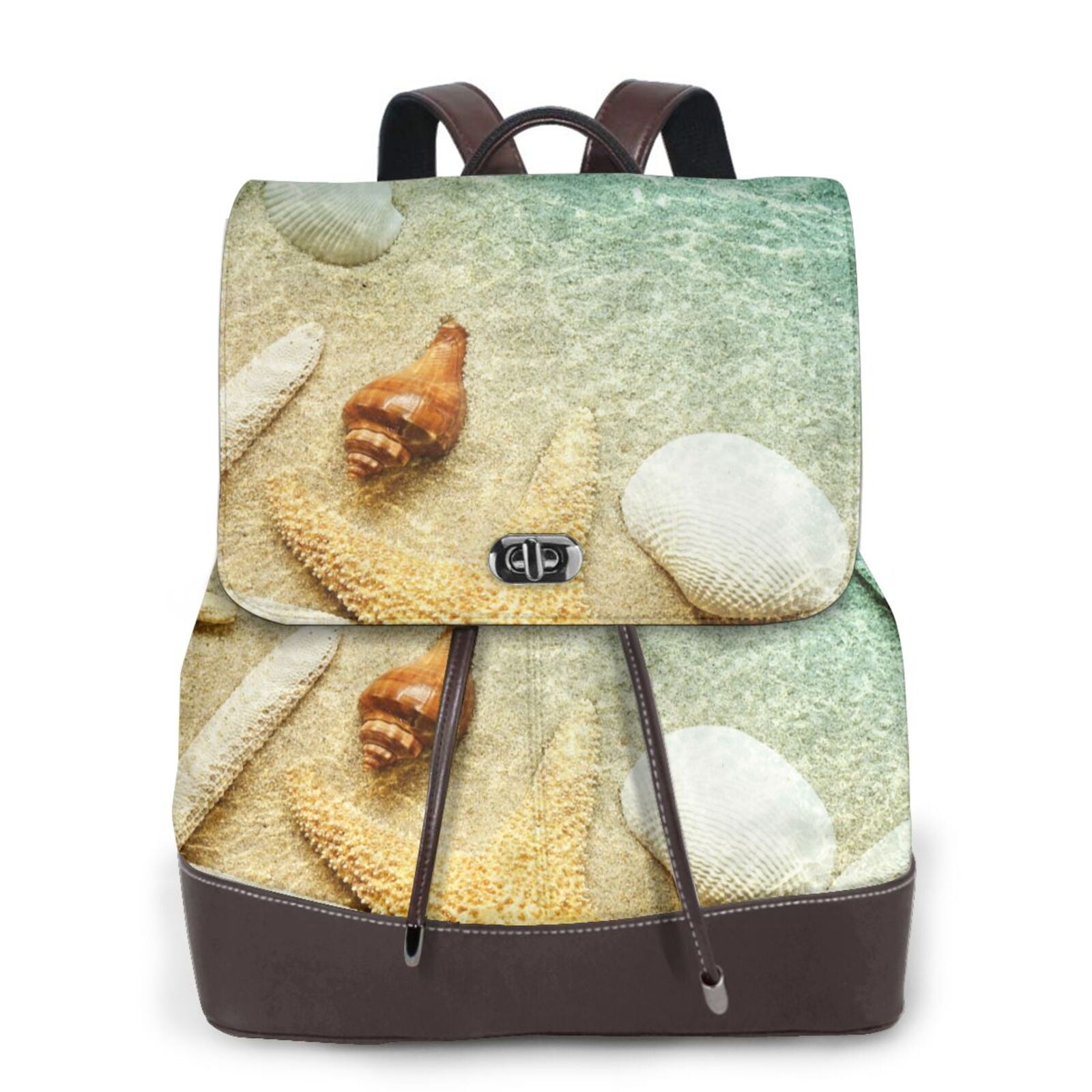 JUNZAN Starfish And Seashell On The Beach for PU Leather Backpack ...