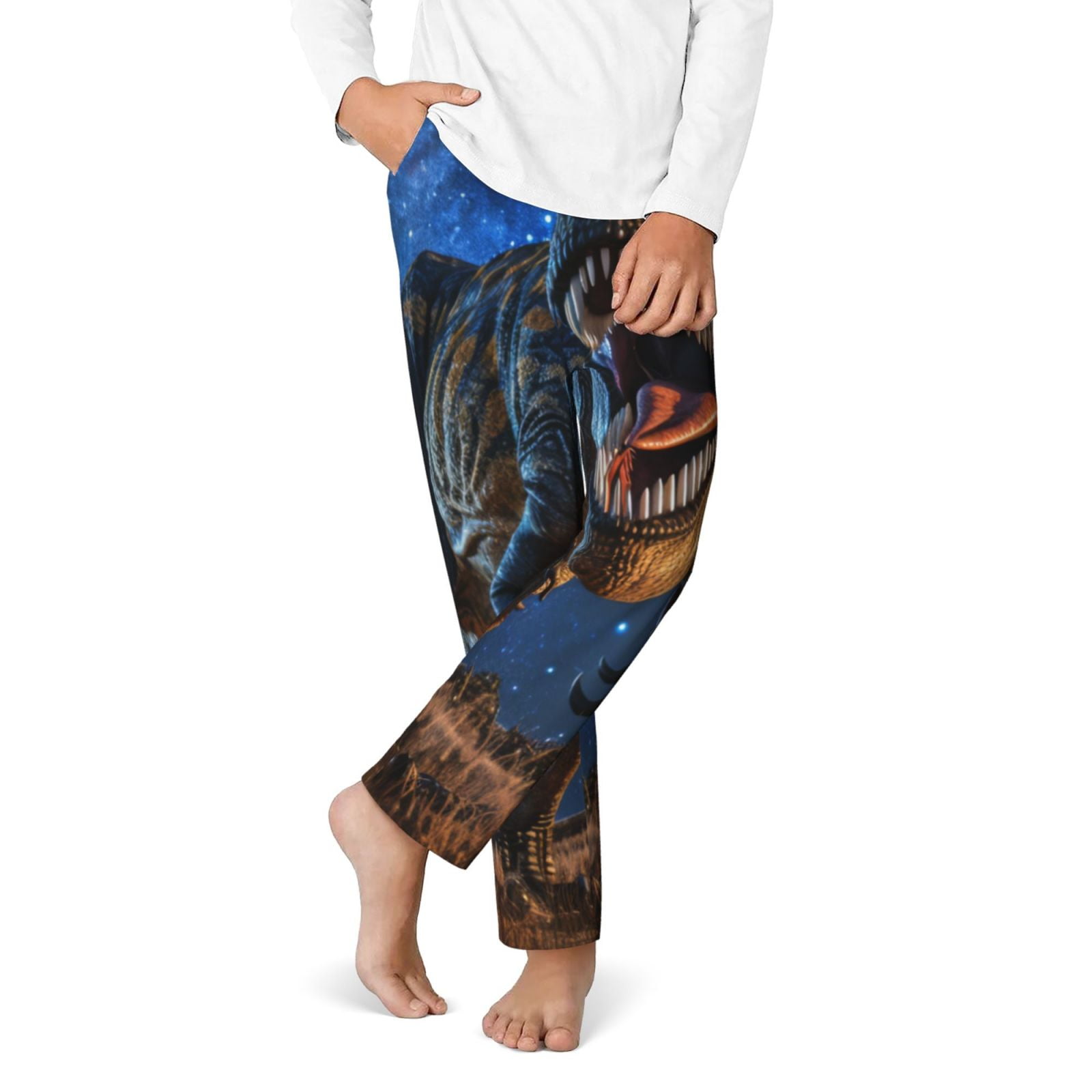 JUNZAN Starry Night Charging Dinosaur Pattern Pajama Pants for Boys ...