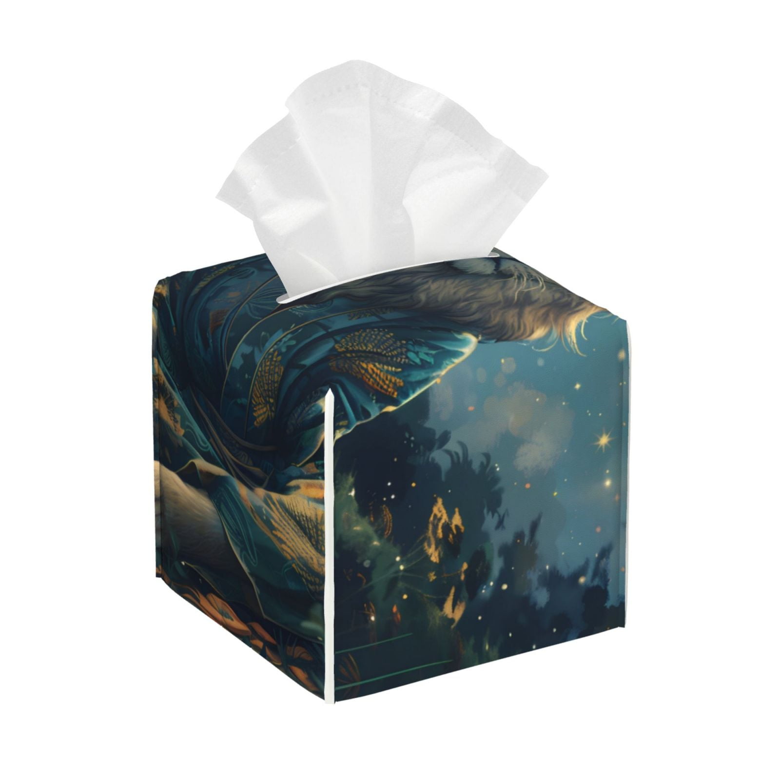 JUNZAN Starry Sky Meditating Lion for Tissue Box Cover Holder, Square ...