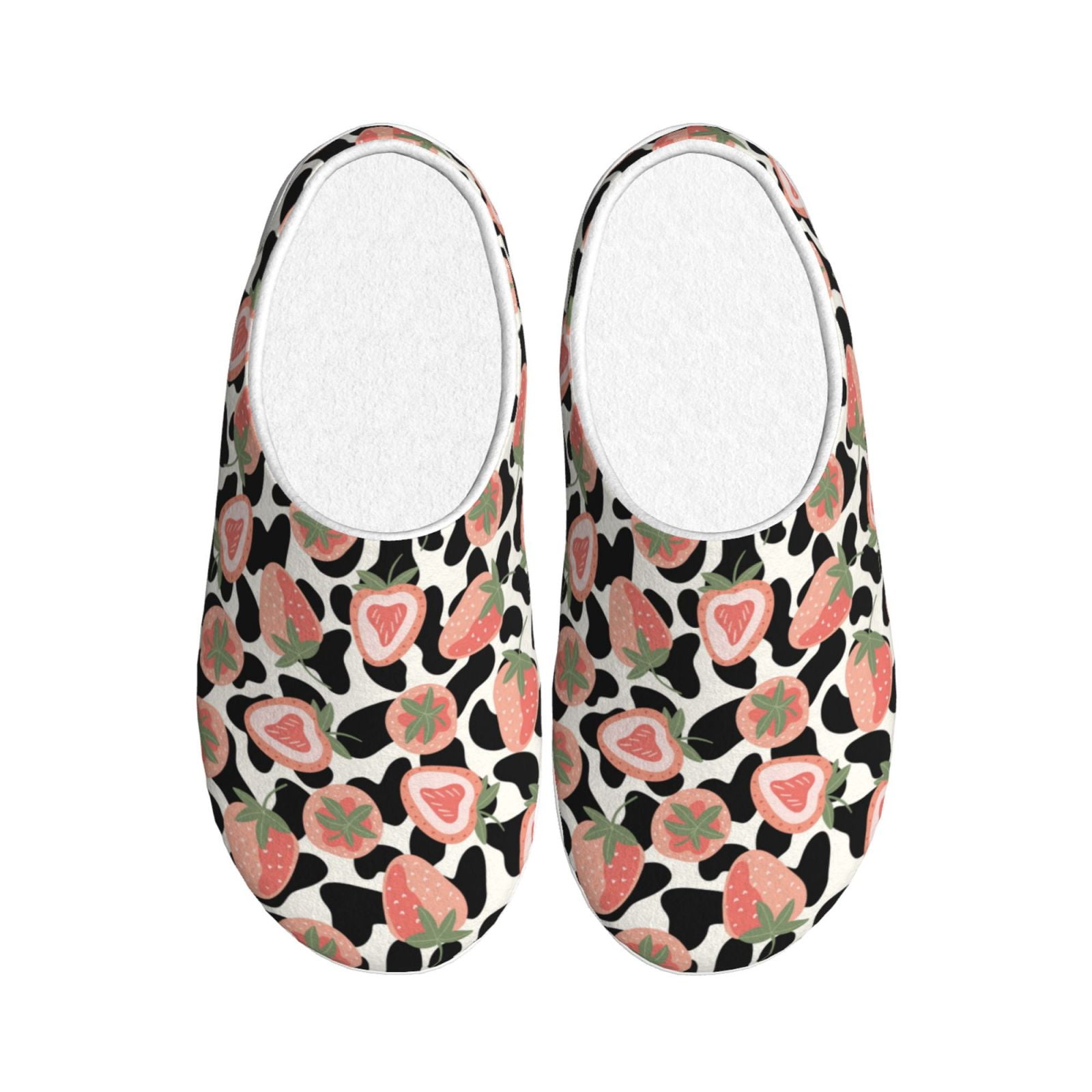 JUNZAN Strawberries And Cow Skin Print Cozy Slippers for Men& Women ...
