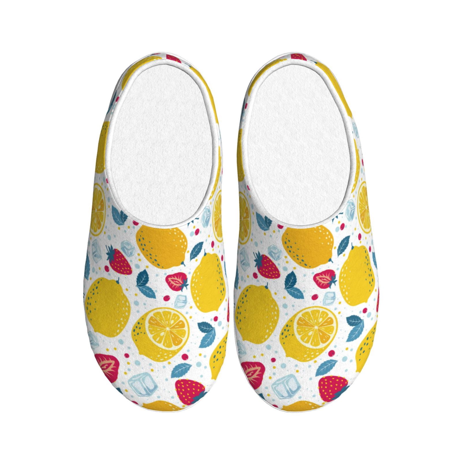 JUNZAN Strawberry Lemon Print Cozy Slippers for Men& Women,Fuzzy Slip ...