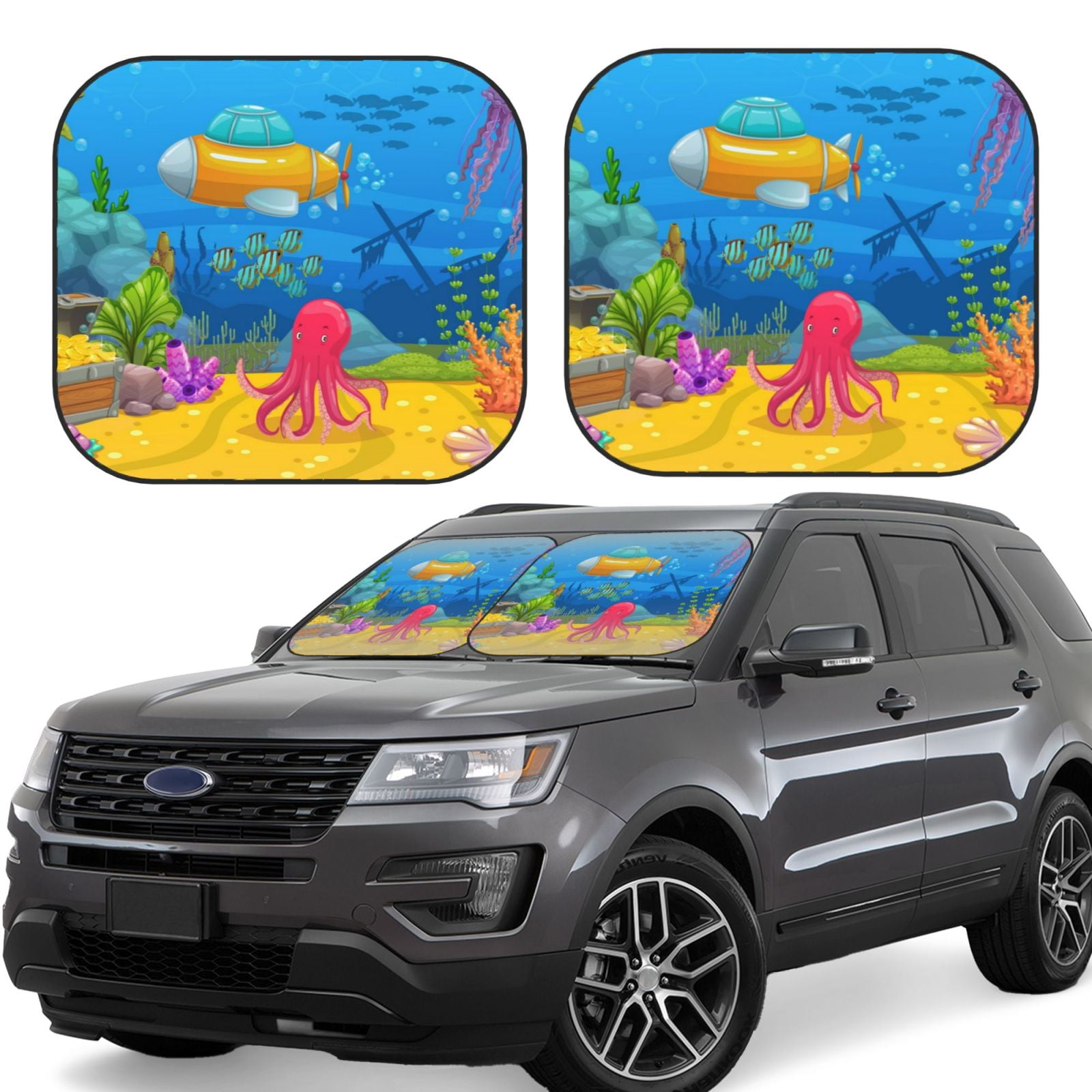 JUNZAN Submarine And Landscape Pattern Car Windshield Sun Shade ...