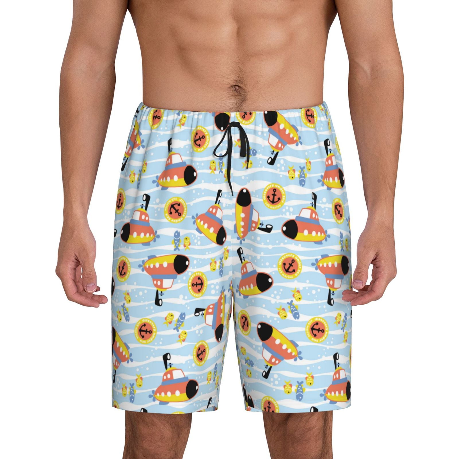 JUNZAN Submarine With Fishes Undersea Pattern Sleep Pajama Shorts for ...