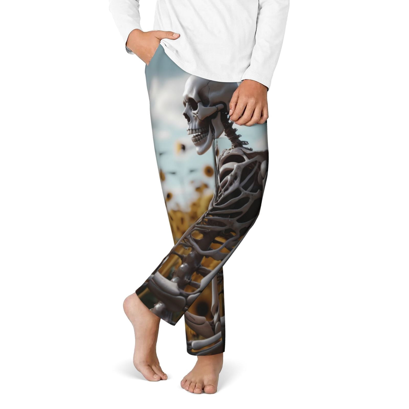 JUNZAN Sunflower Butterfly Skull Pattern Pajama Pants for Boys Girls ...