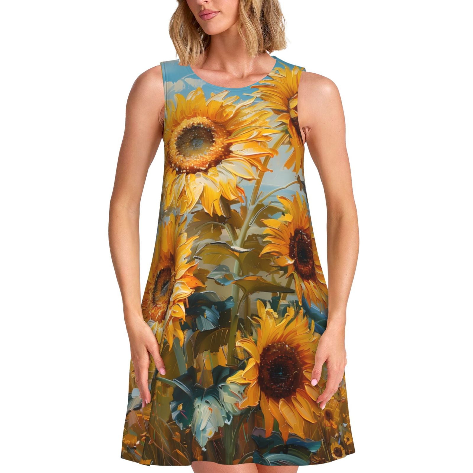JUNZAN Sunflower Field Art Print Summer Dresses for Women 2025 ...