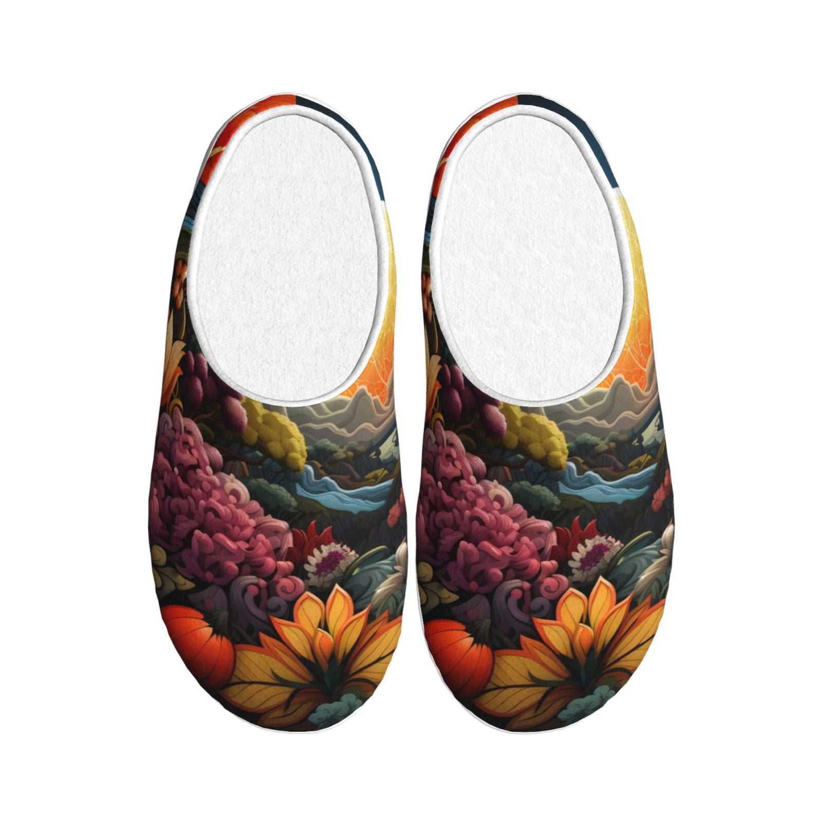 JUNZAN Sunset Floral Fantasy Landscape Print Cozy Slippers for Men ...