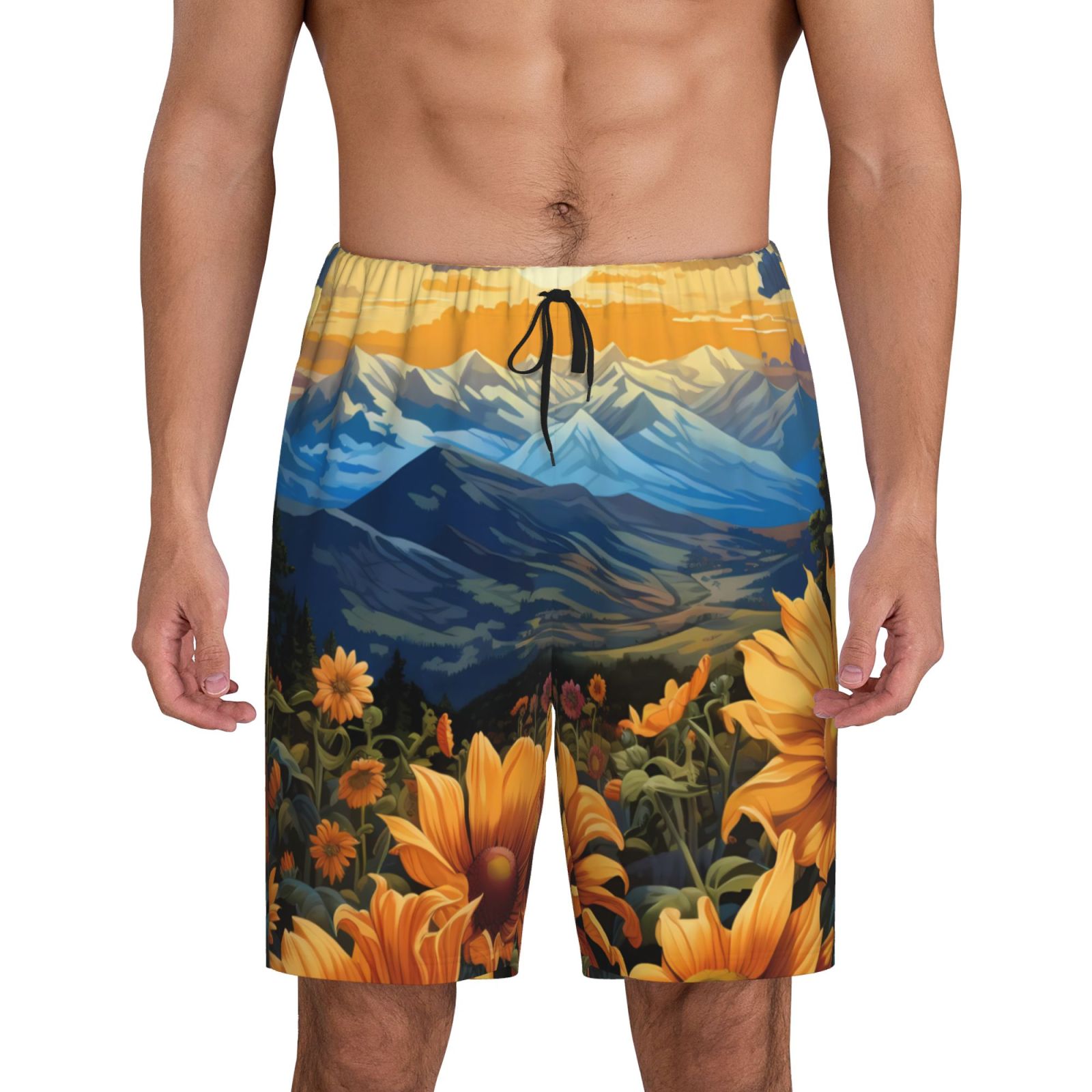 JUNZAN Sunset Sky Sunflower Pattern Sleep Pajama Shorts for Men,Men's ...