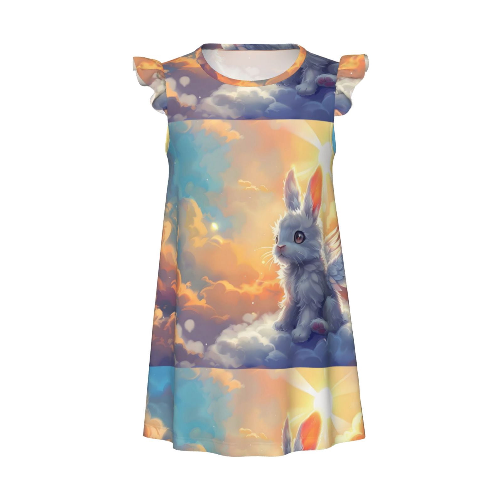JUNZAN Sunshine Colorful Cloud Rabbit Print Girls Nightgown Pajamas ...