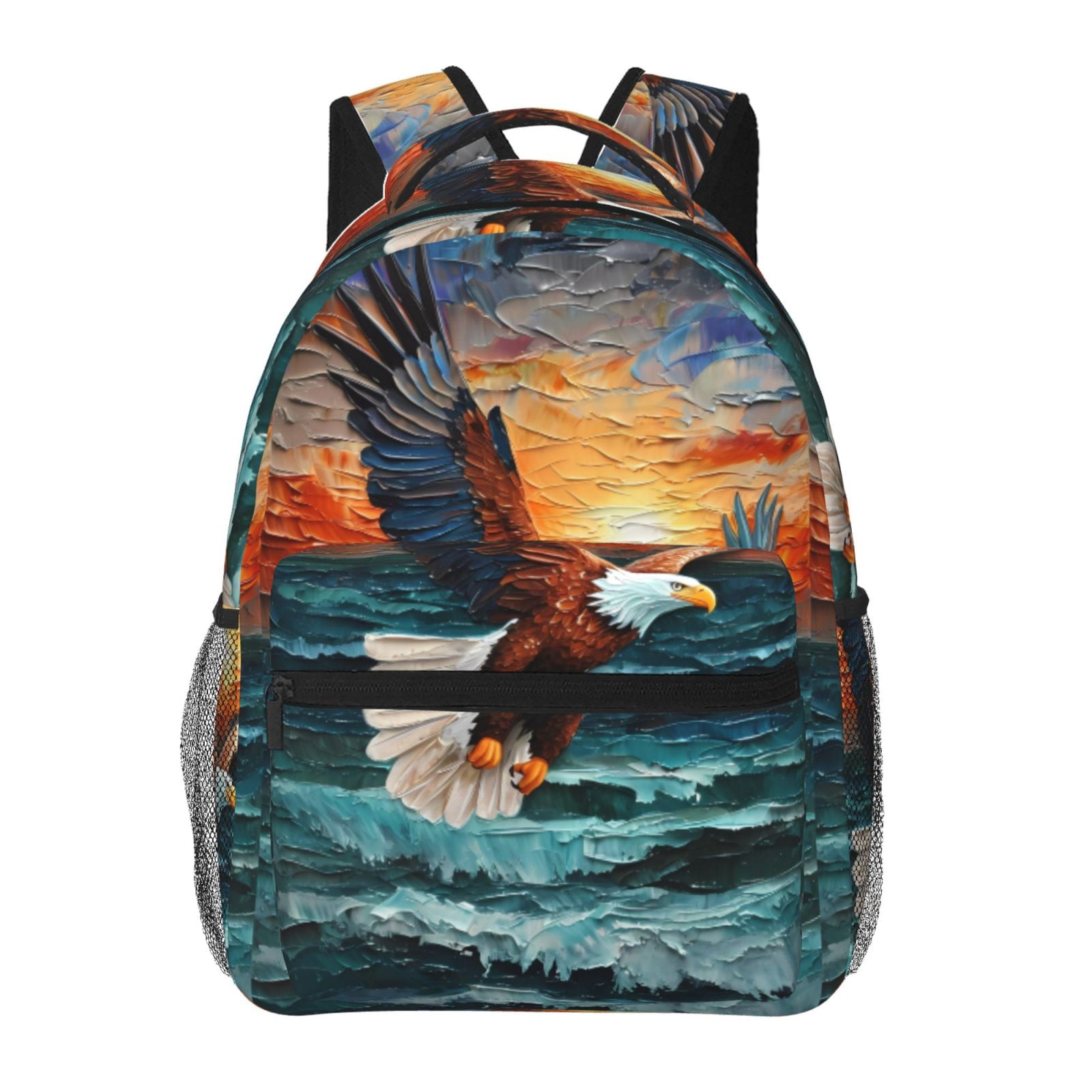 JUNZAN Textured Bald Eagle Pattern Casual Laptop Backpack for Men Women ...