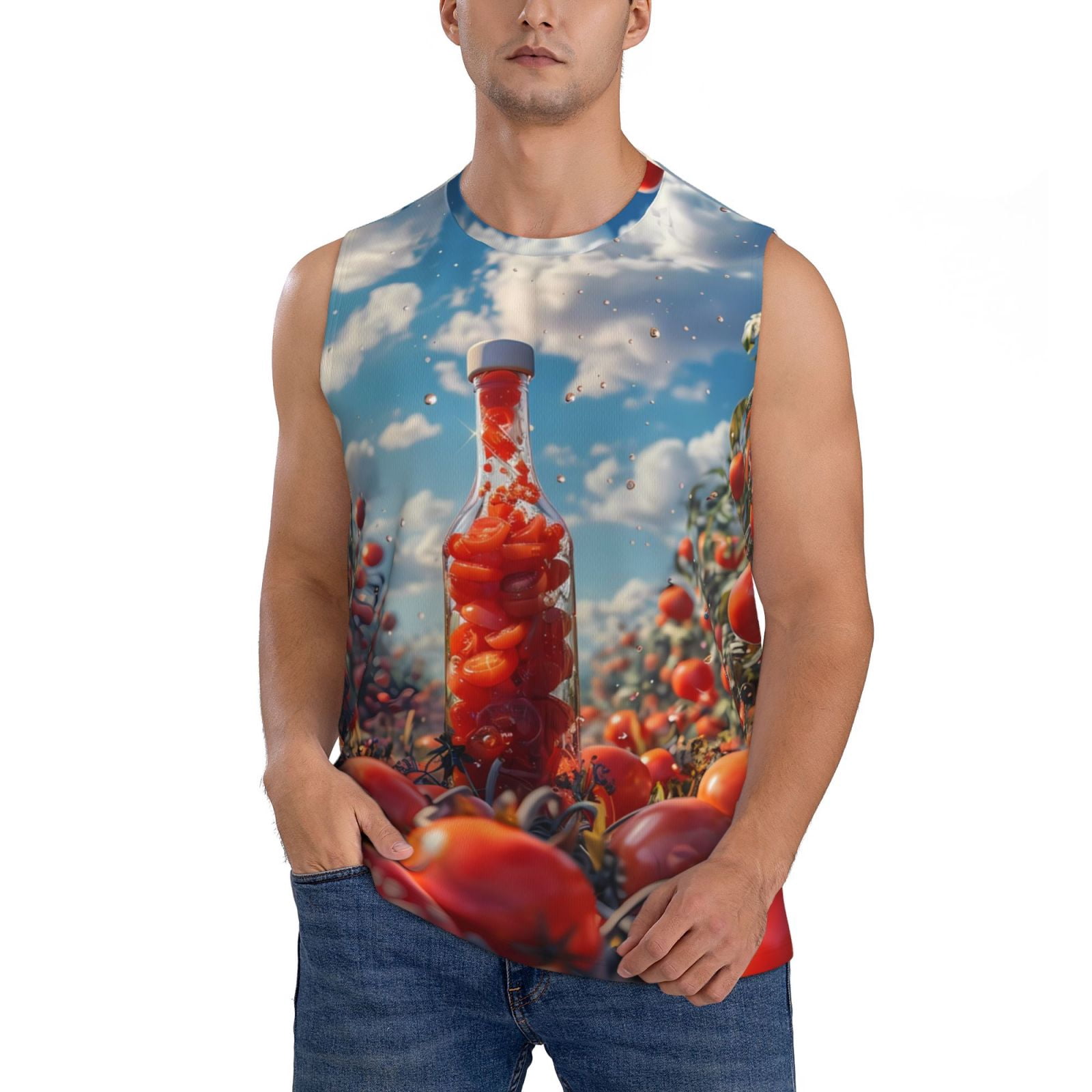 JUNZAN Tomato Field Bottle Men's Sleeveless T Shirts,Sleeveless Muscle ...