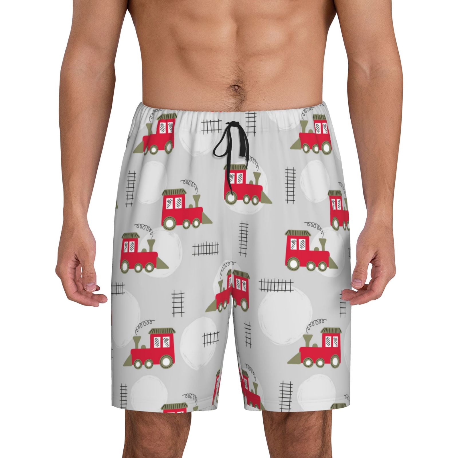 JUNZAN Trains Pattern Sleep Pajama Shorts for Men,Men's Pajama Bottoms ...