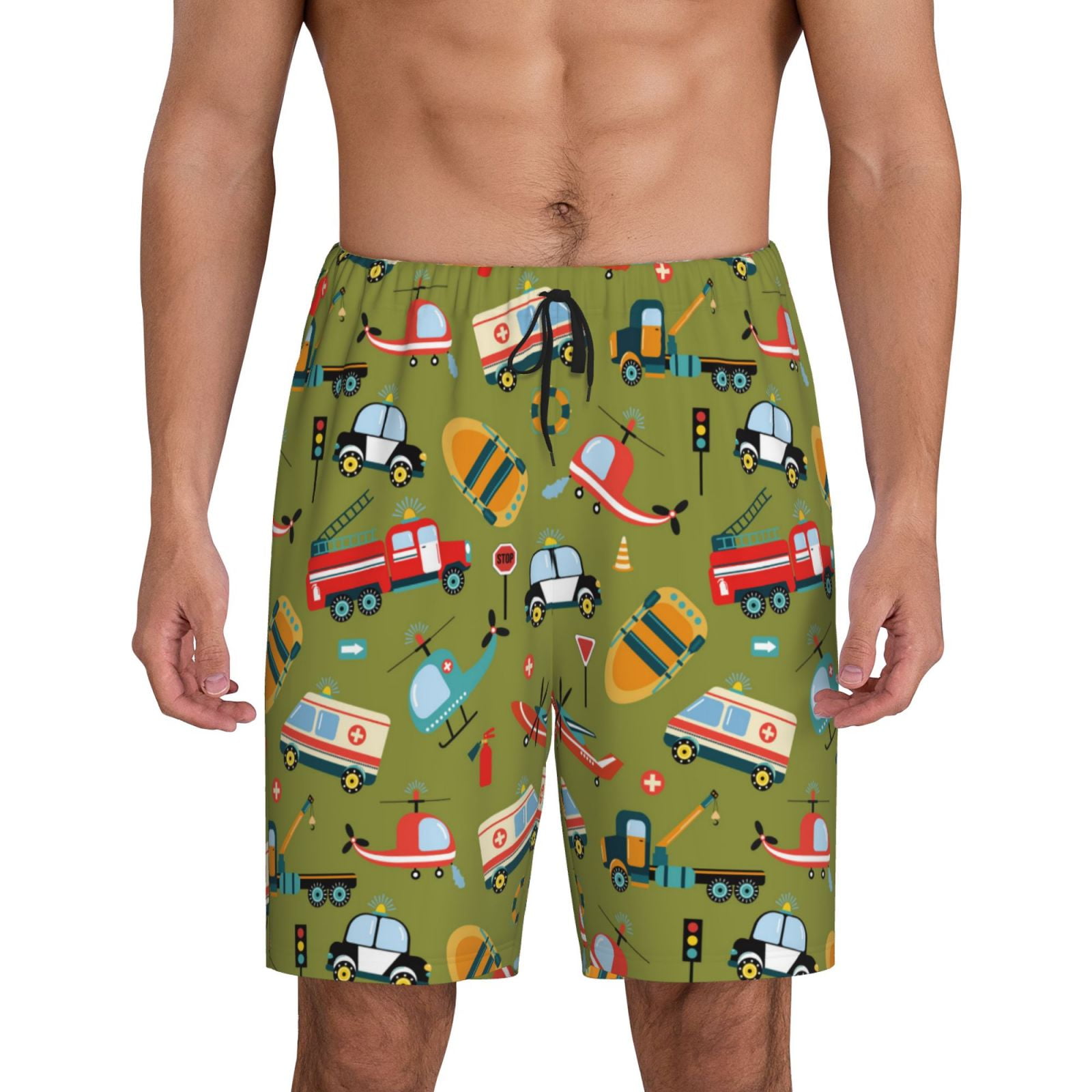 JUNZAN Transportation Prints Pattern Sleep Pajama Shorts for Men,Men's ...