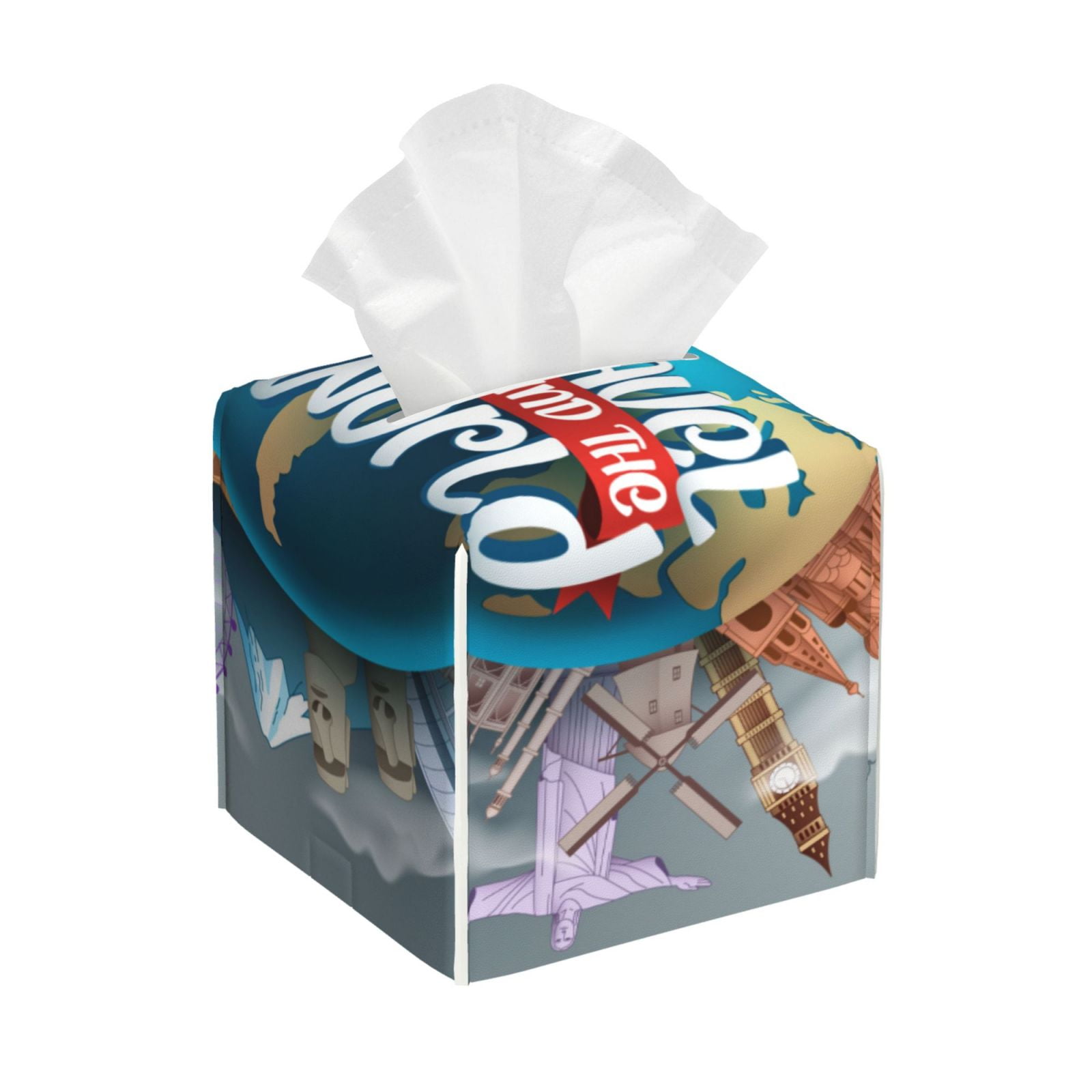JUNZAN Travel Around The World for Tissue Box Cover Holder, Square ...