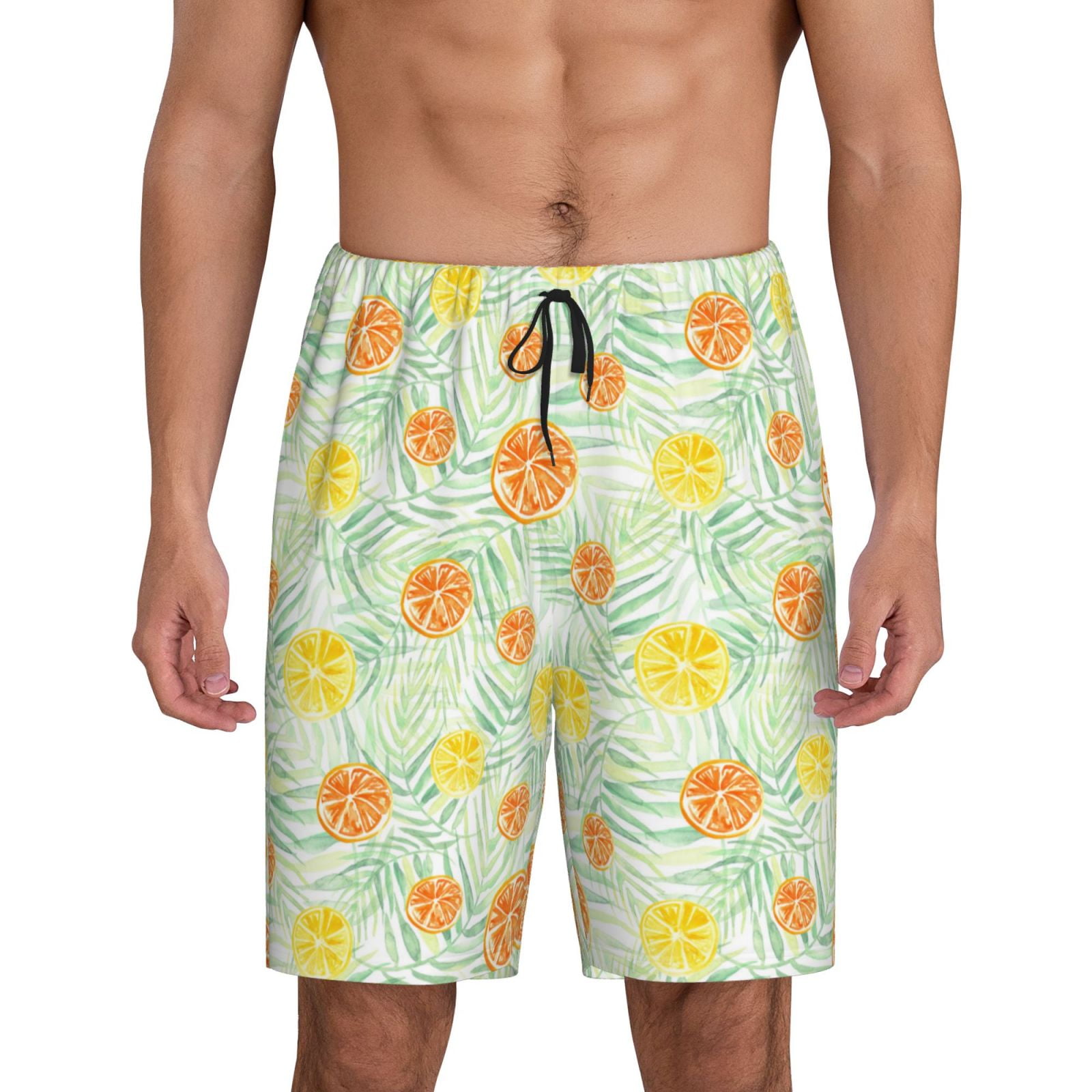 JUNZAN Tree Palms Lemon Pattern Sleep Pajama Shorts for Men,Men's ...
