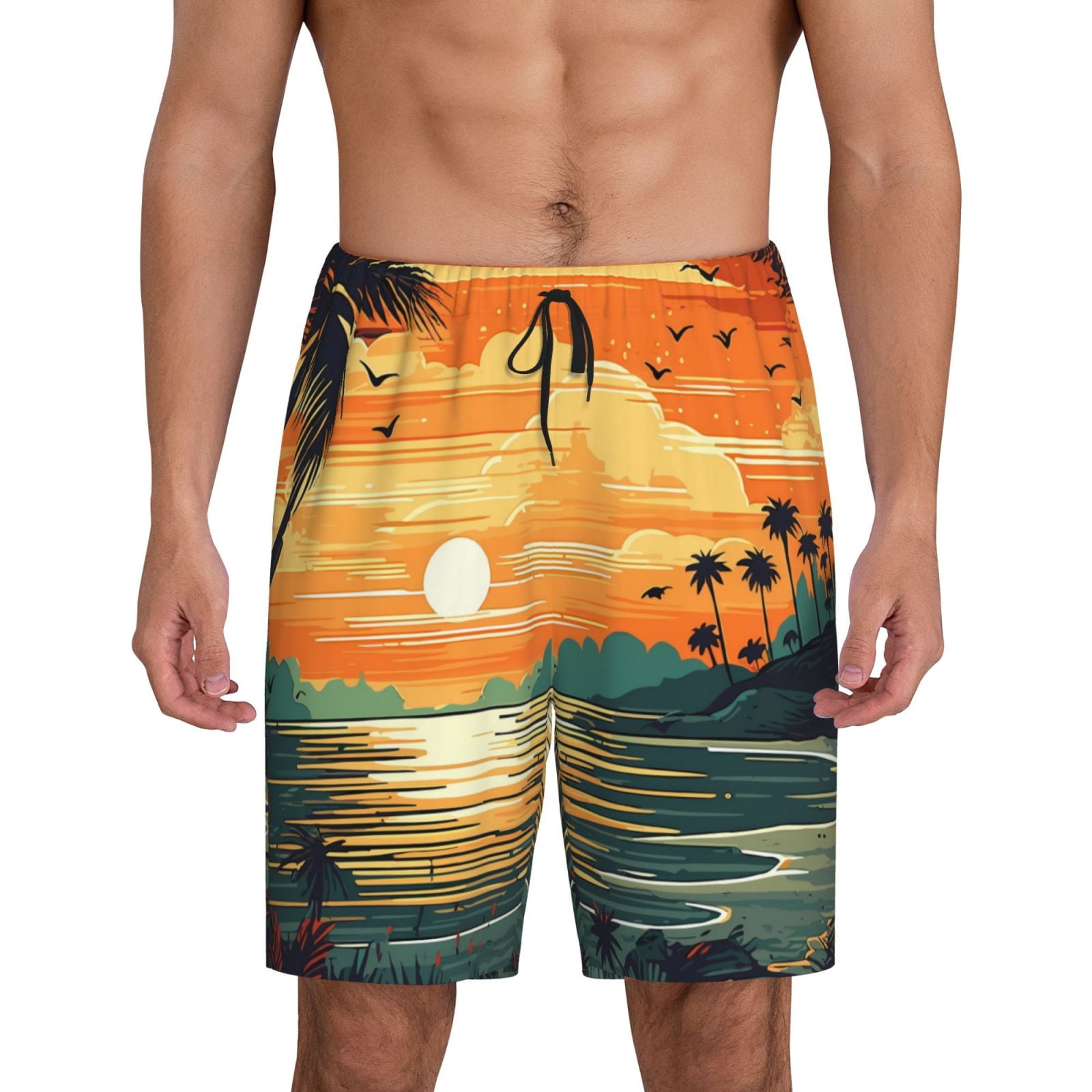JUNZAN Tropical Sunset Paradise Pattern Sleep Pajama Shorts for Men,Men ...