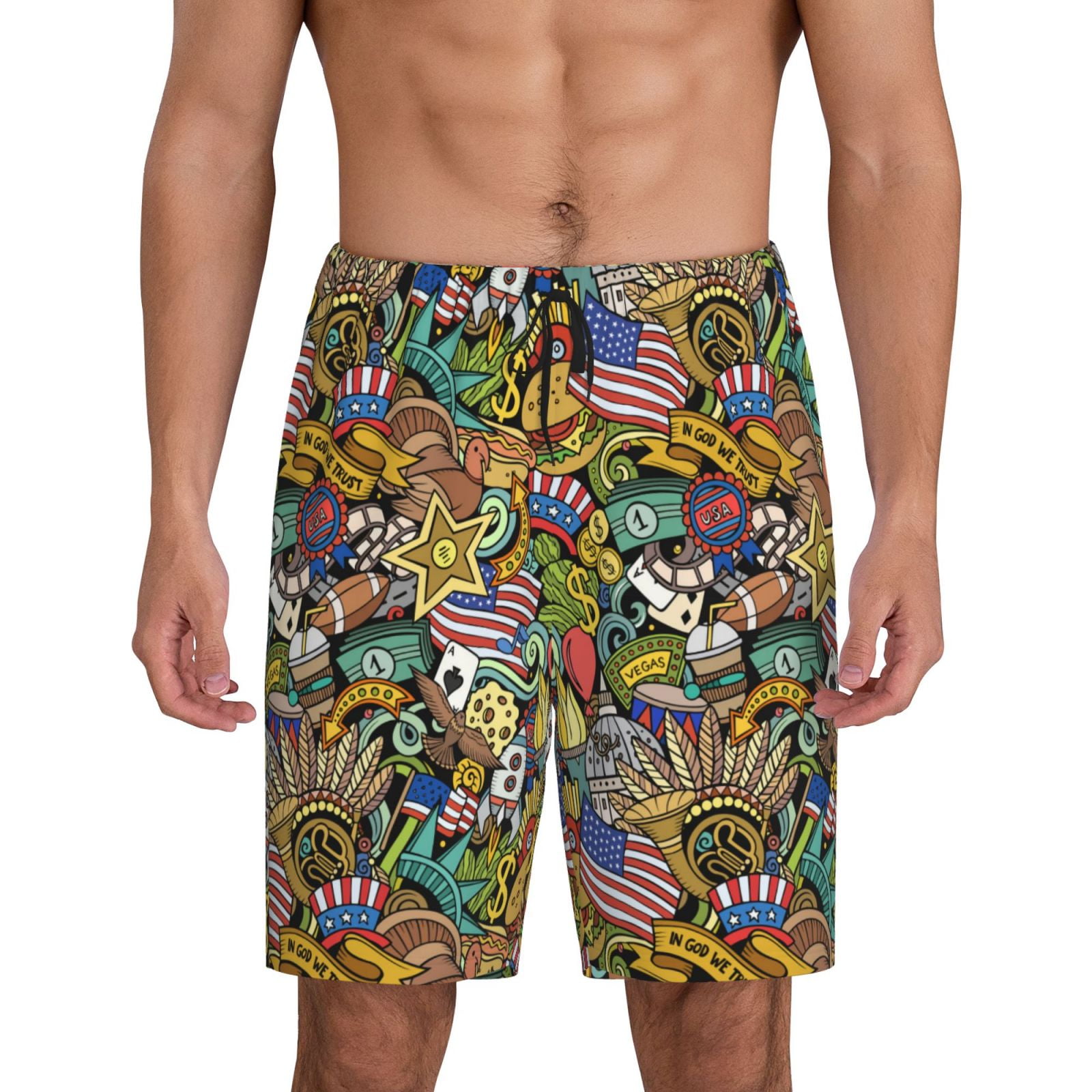 JUNZAN USA 1 Pattern Sleep Pajama Shorts for Men,Men's Pajama Bottoms ...