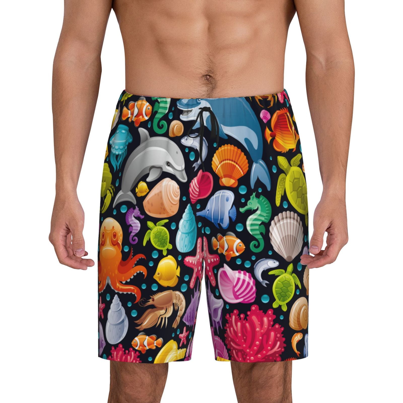 JUNZAN Underwater Diving Animals Pattern Sleep Pajama Shorts for Men ...