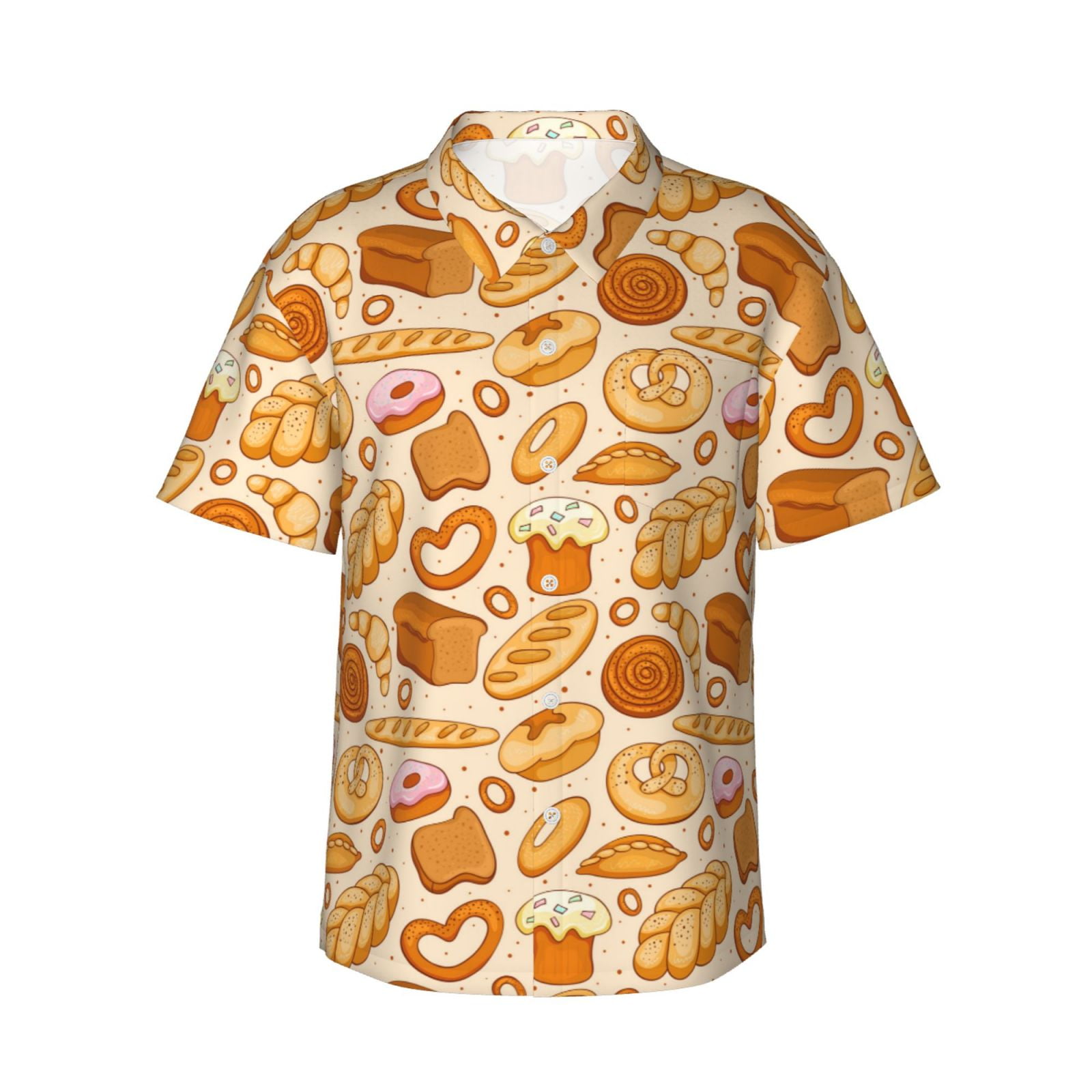 JUNZAN Various Bread Pattern Hawaiian Shirt for Men,Summer Beach Casual ...
