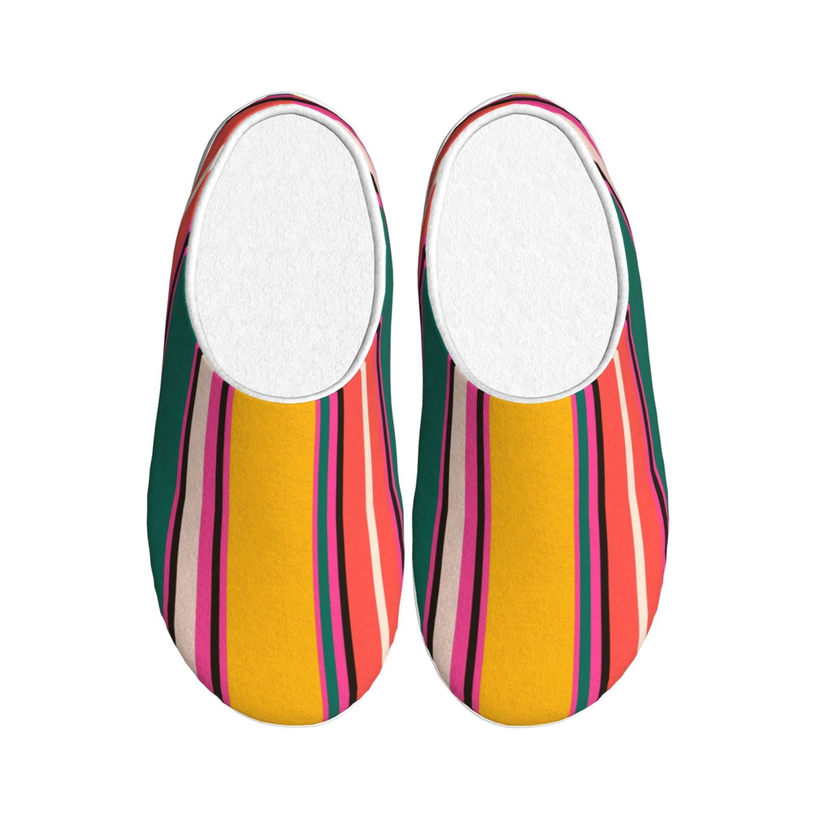 JUNZAN Vertical Stripes Print Cozy Slippers for Men& Women,Fuzzy Slip ...