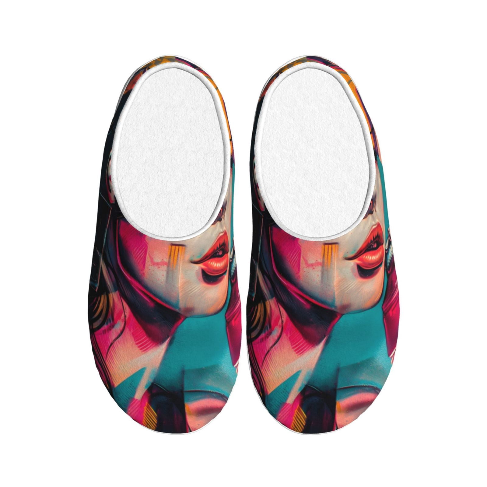 JUNZAN Vibrant Street Art Portrait Print Cozy Slippers for Men& Women ...