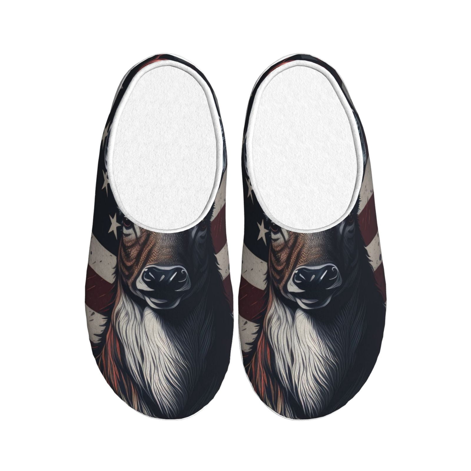 JUNZAN Vintage American Deer Print Cozy Slippers for Men& Women,Fuzzy ...