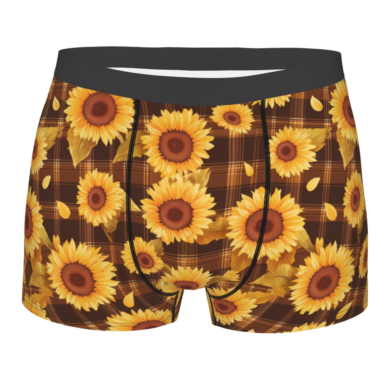 JUNZAN Vintage Brown Plaid Sunflower Mens Underwear Boxer Briefs for ...