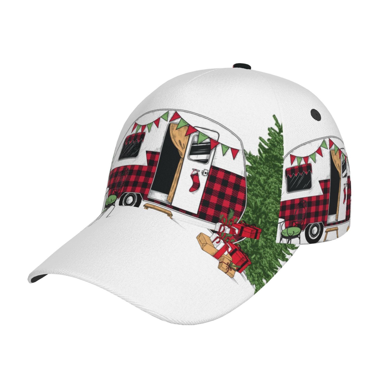 JUNZAN Vintage Buffalo Plaid Christmas Camper Print Baseball Cap,Unisex ...