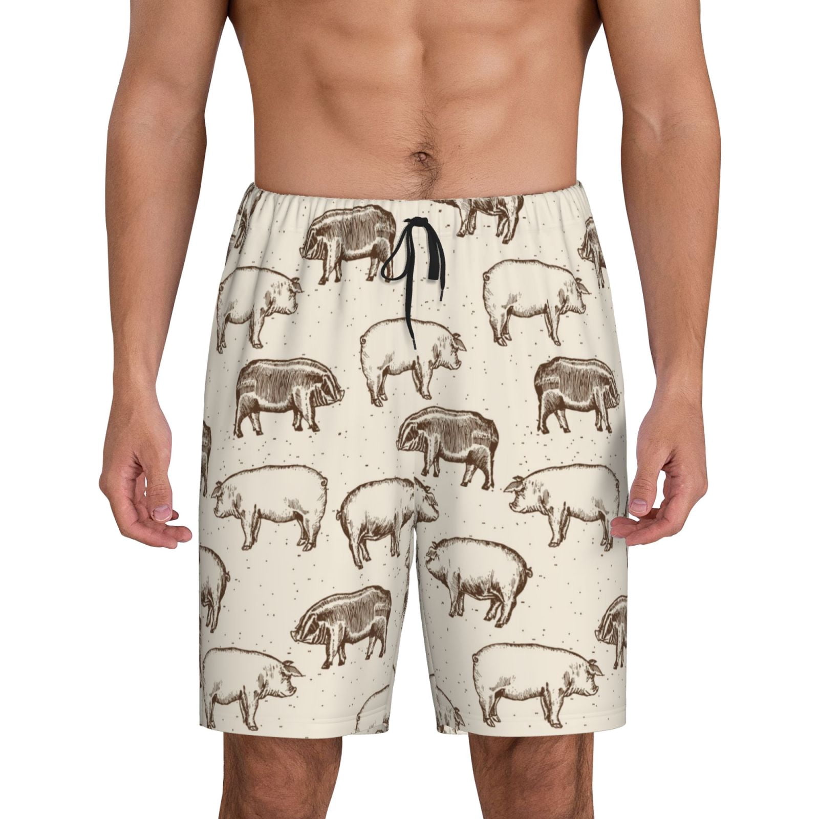 JUNZAN Vintage Farm Pigs Pattern Sleep Pajama Shorts for Men,Men's ...