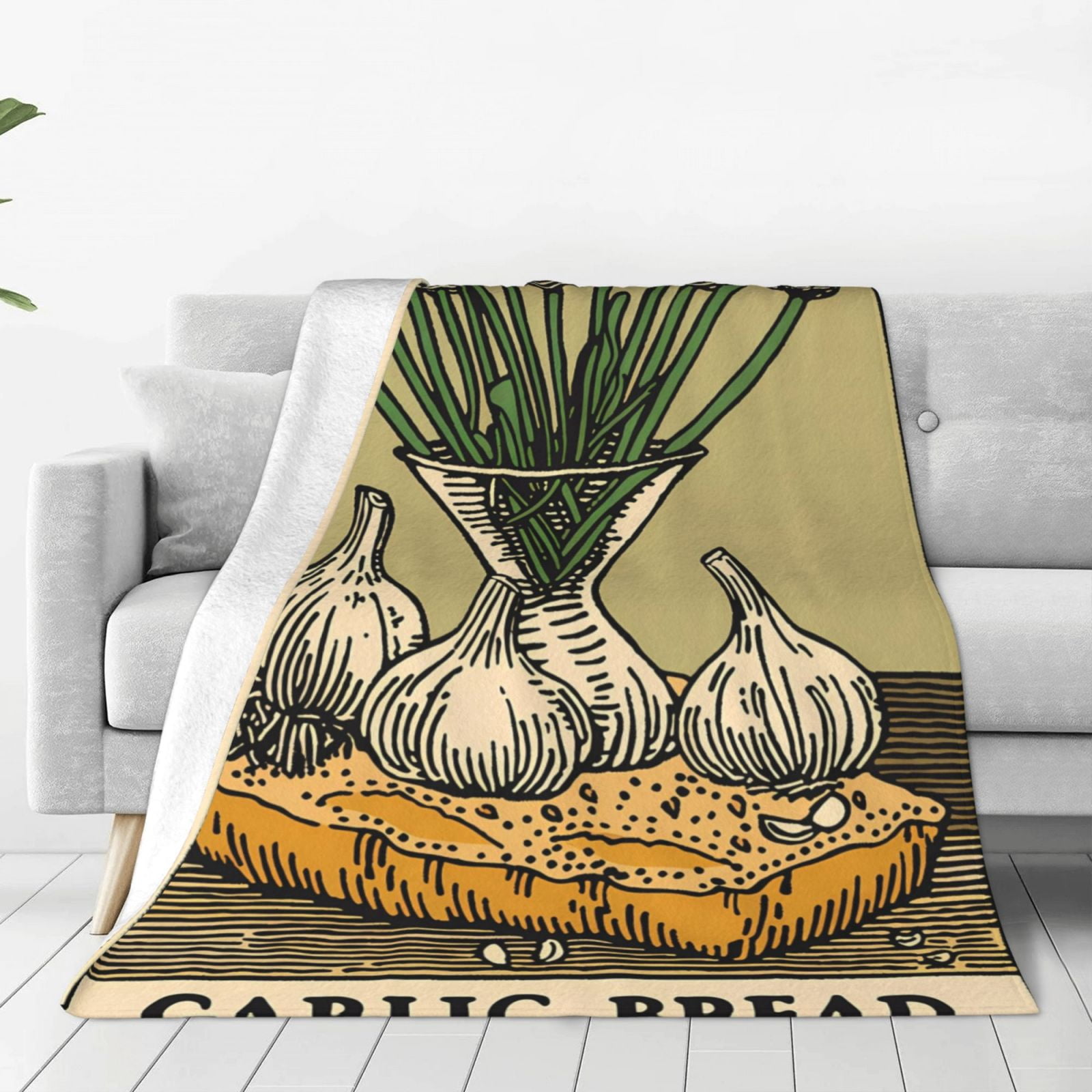 JUNZAN Vintage Garlic Bread Illustration Print Flannel Fleece Blanket ...