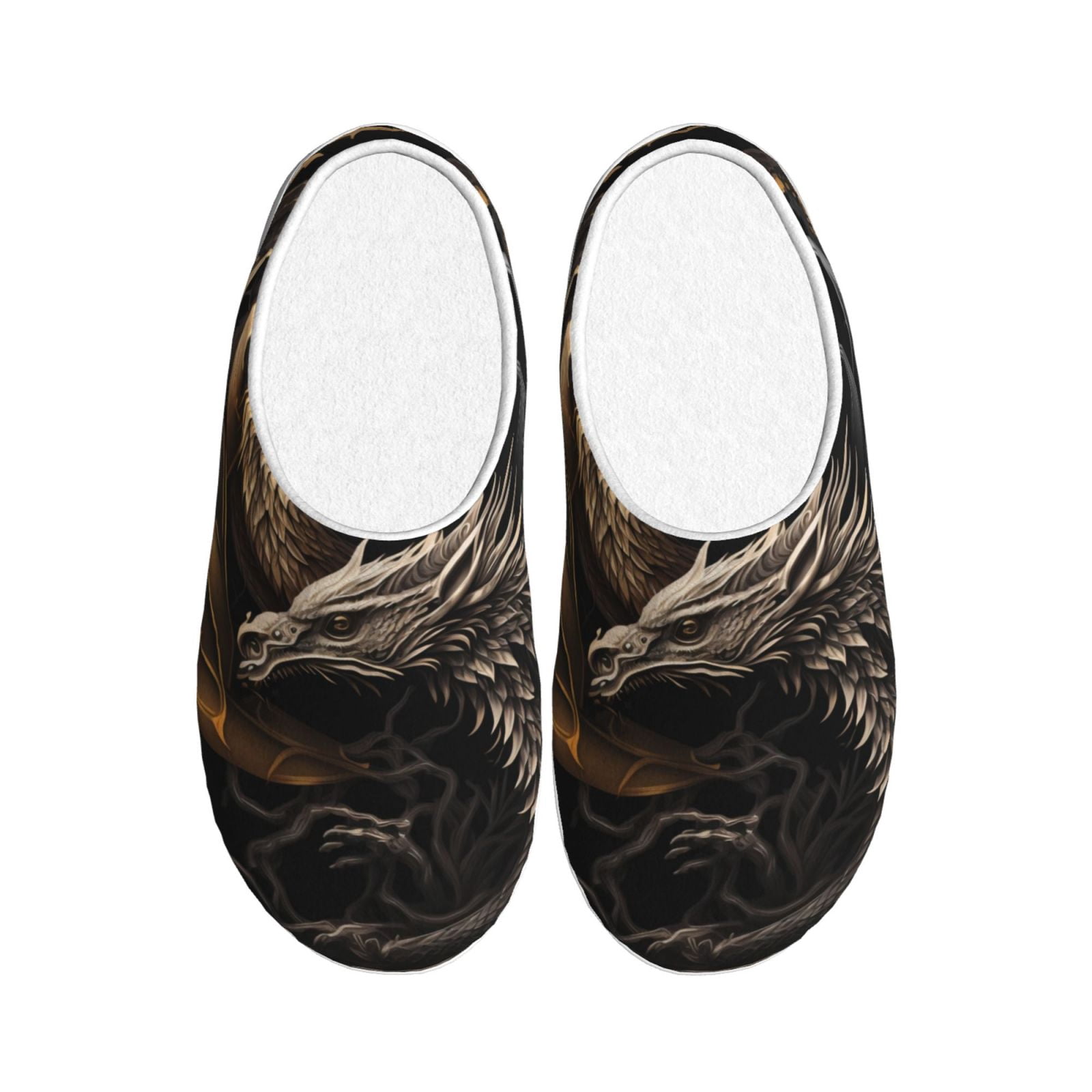 JUNZAN Vintage Metal Dragon Print Cozy Slippers for Men& Women,Fuzzy ...