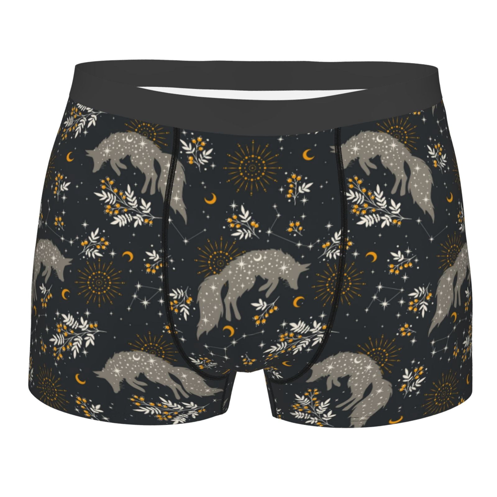 JUNZAN Vintage Moon with Plants and Fox Mens Underwear Boxer Briefs for ...