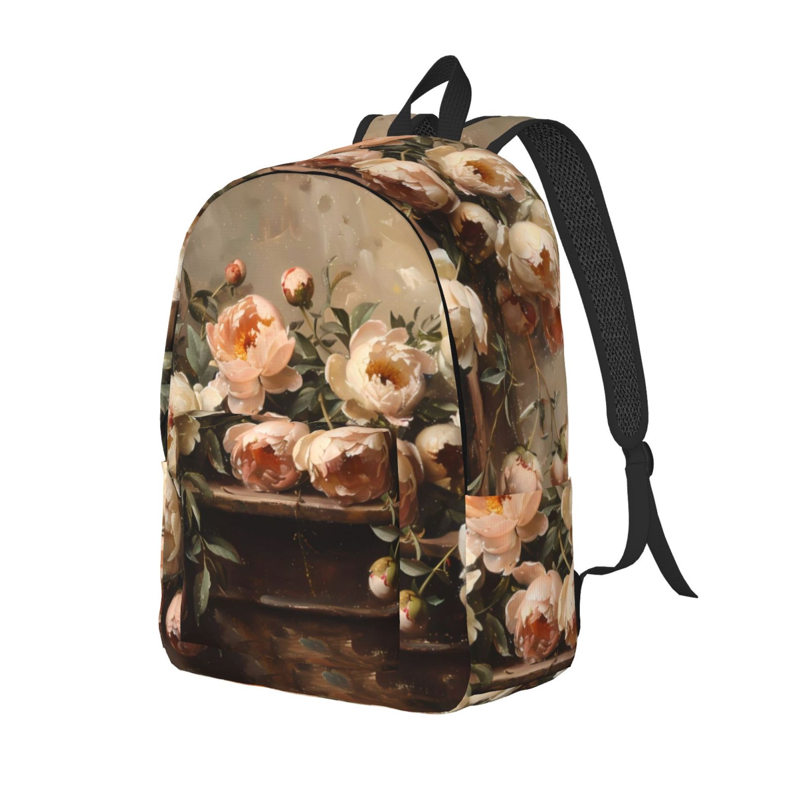 JUNZAN Vintage Peonies Rustic Charm Pattern Travel Laptop Backpack for ...