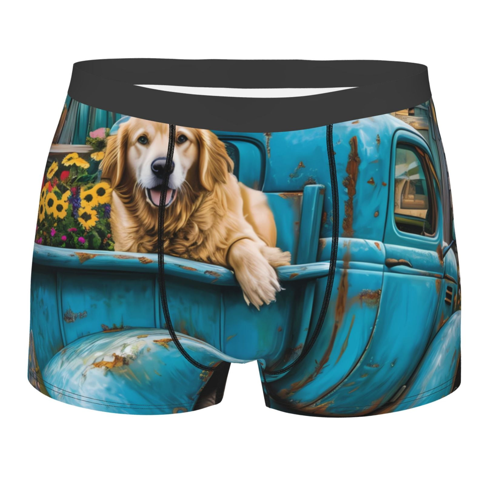 JUNZAN Vintage Pickup Sunflower Dog Mens Underwear Boxer Briefs for Men ...