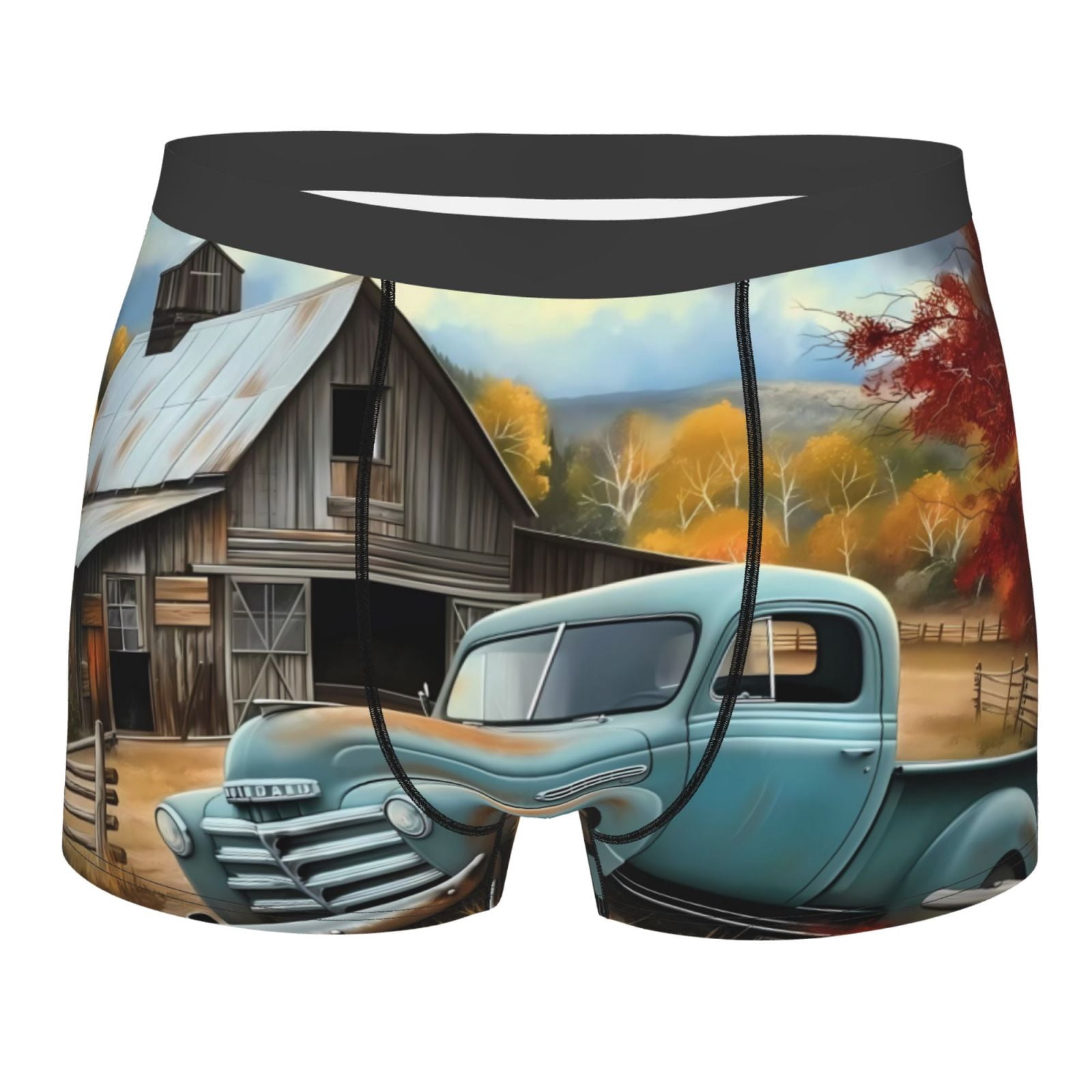 JUNZAN Vintage Truck Farm Scene Mens Underwear Boxer Briefs for Men’s ...