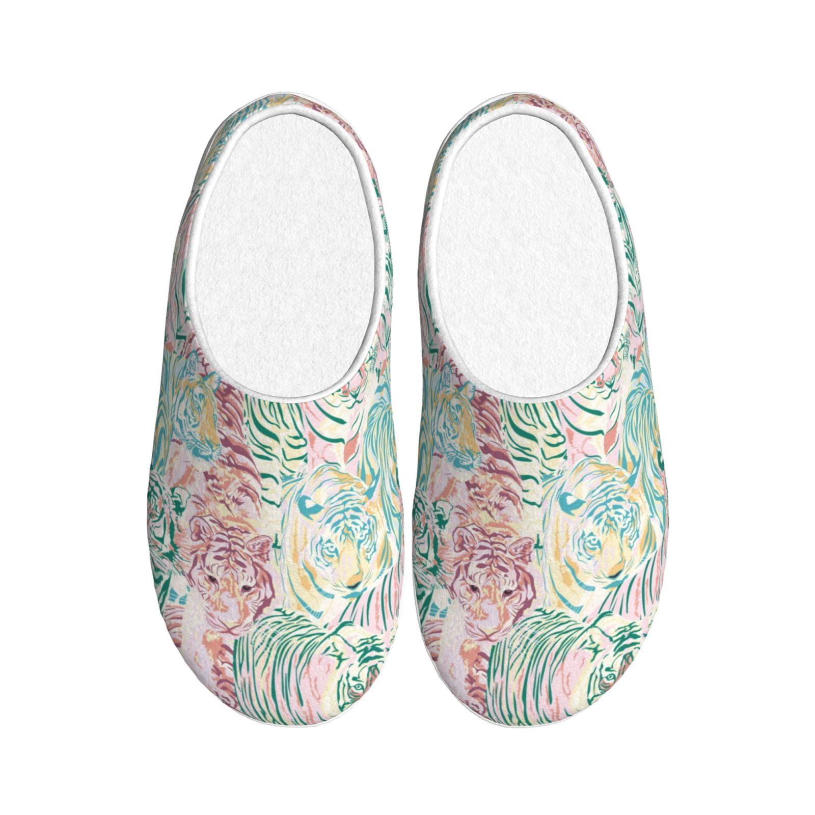 JUNZAN Watercolor Tiger Print Cozy Slippers for Men& Women,Fuzzy Slip ...