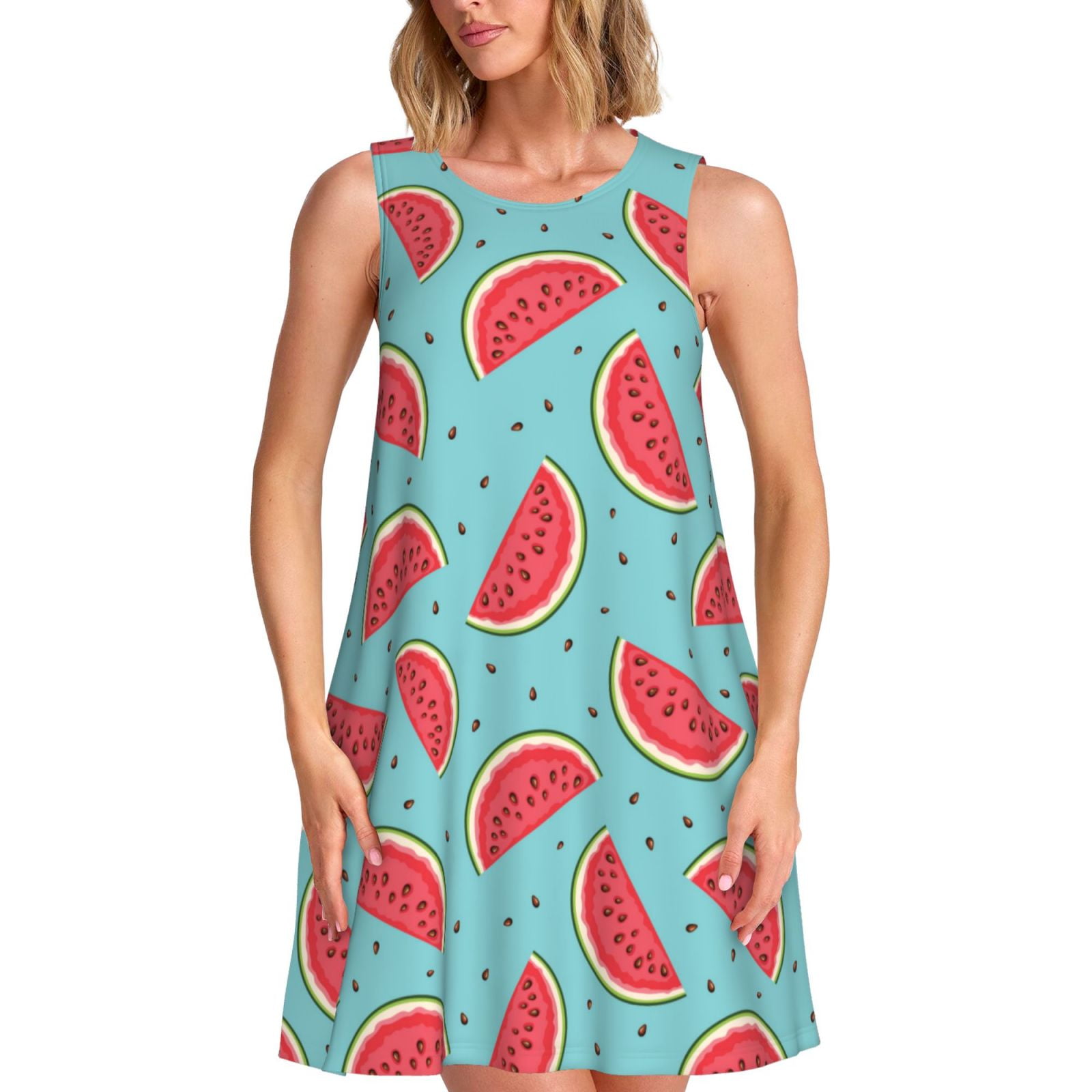 JUNZAN Watermelon Print Summer Dresses for Women 2025,Sleeveless ...