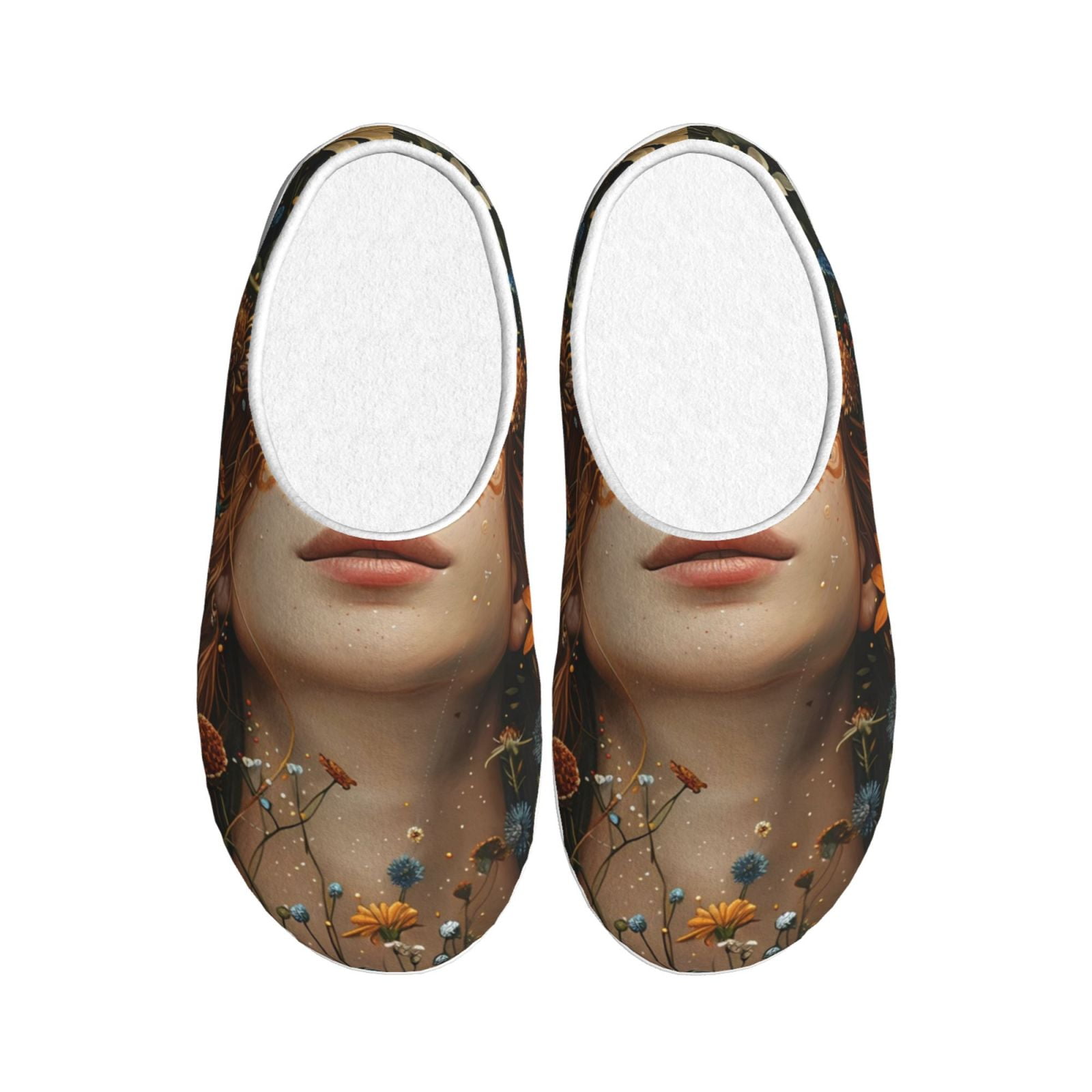 JUNZAN Whimsical Flower Crown Maiden Print Cozy Slippers for Men& Women ...