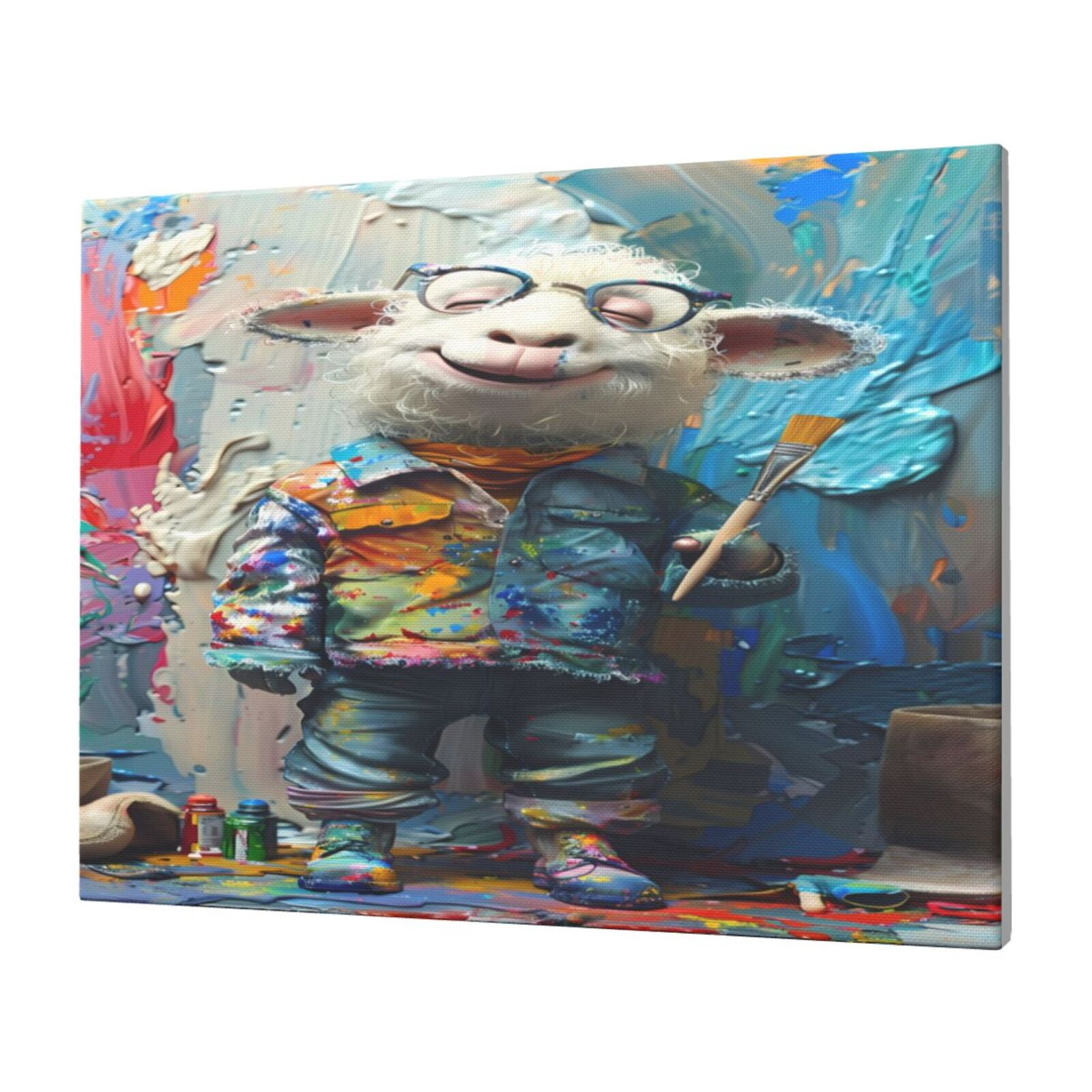 JUNZAN Whimsical Goat Artist Pattern Canvas Wall Art Prints,Wall Art ...