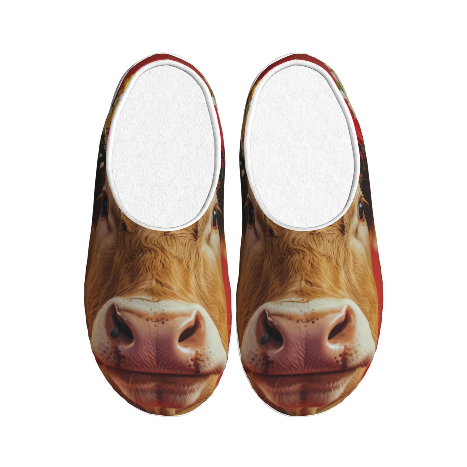 JUNZAN White And Red Daisy Cow Print Cozy Slippers for Men& Women,Fuzzy ...