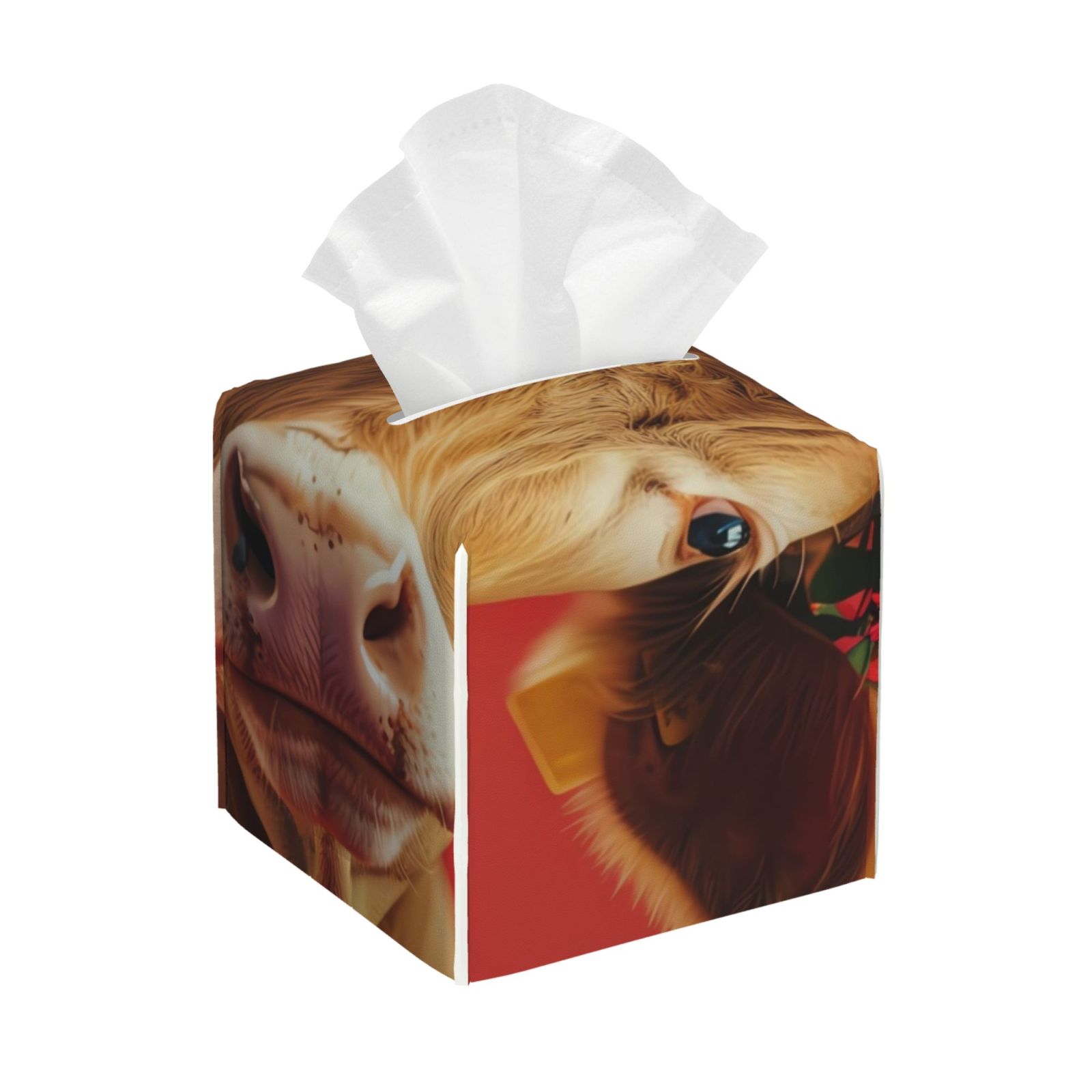 JUNZAN White And Red Daisy Cow for Tissue Box Cover Holder, Square ...