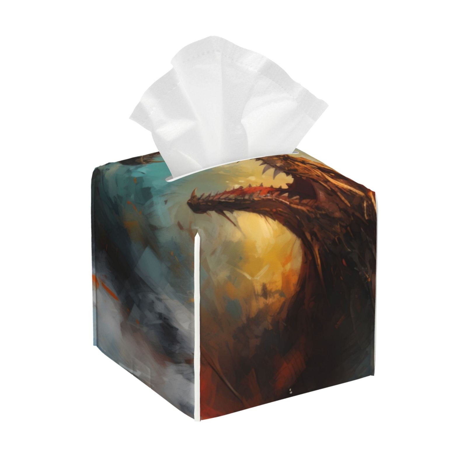 JUNZAN White And Red Sketch Dragon for Tissue Box Cover Holder, Square ...