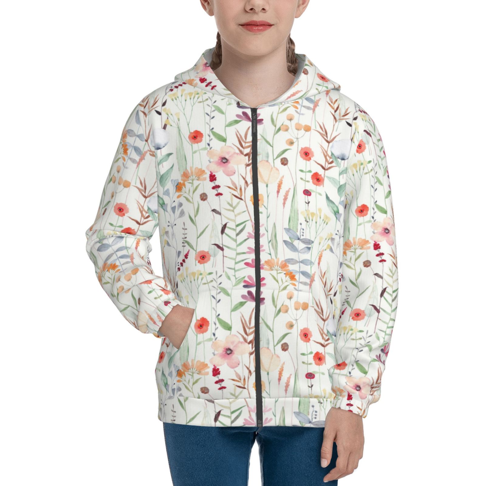 JUNZAN Wildflower Watercolor 4 Print Kids Zip Up Hoodies Long Sleeve ...