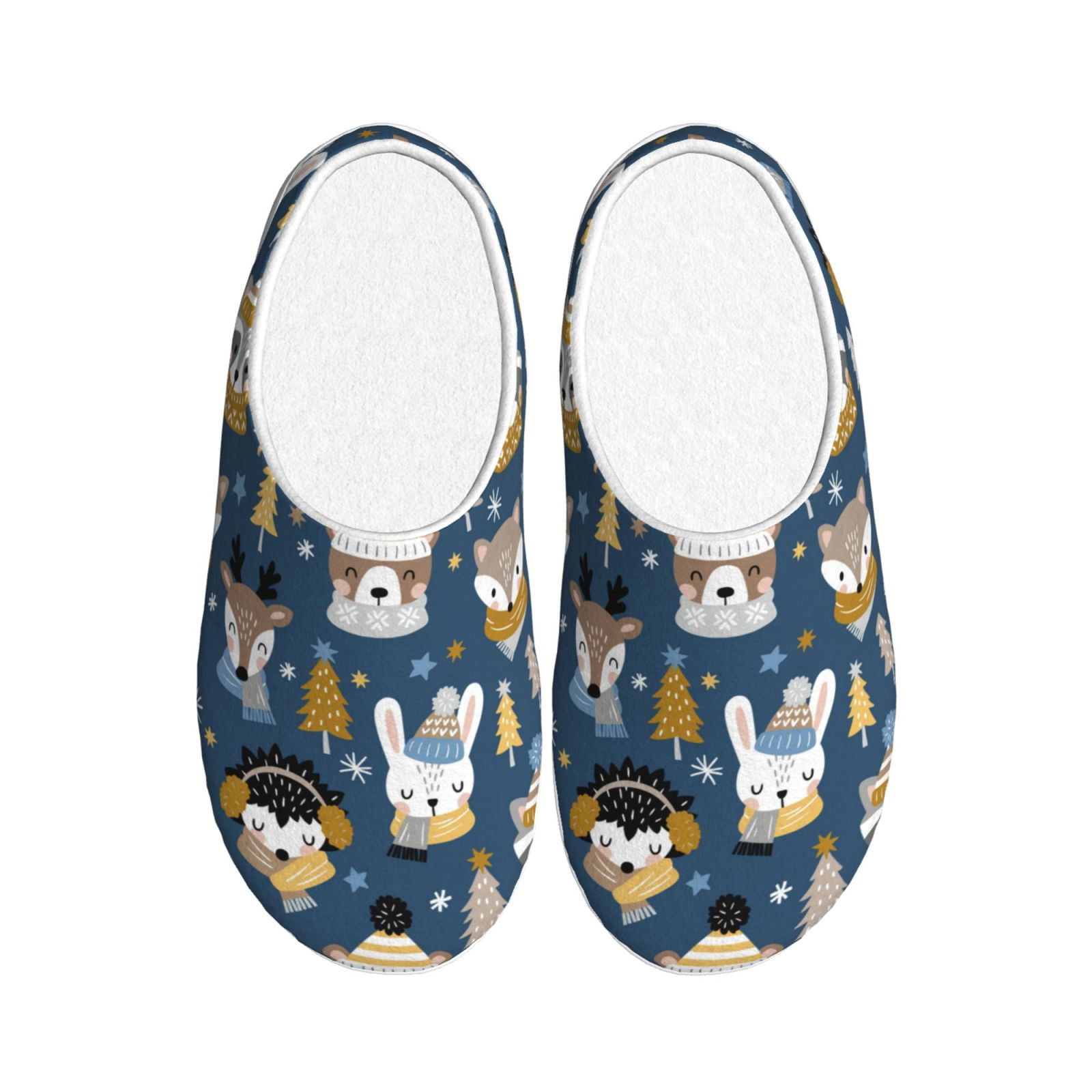 JUNZAN Winter Animal Friends Print Cozy Slippers for Men& Women,Fuzzy ...
