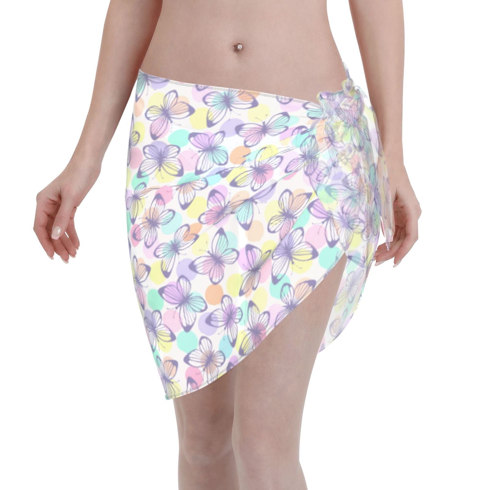 JUNZAN Women Chiffon Short Sarongs Cover Ups Beach Swimsuit Wrap Skirt ...