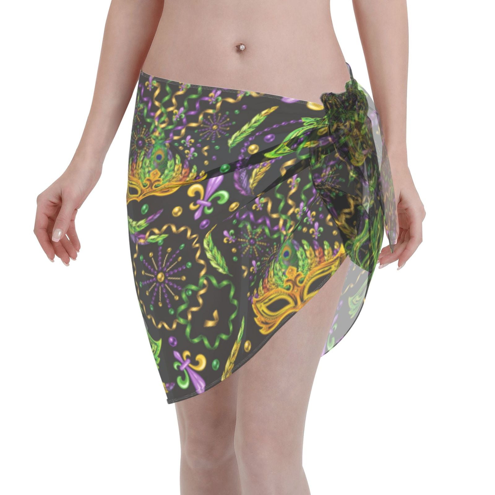 JUNZAN Women Chiffon Short Sarongs Cover Ups Beach Swimsuit Wrap Skirt,Carnival Mardi Gras3 ...